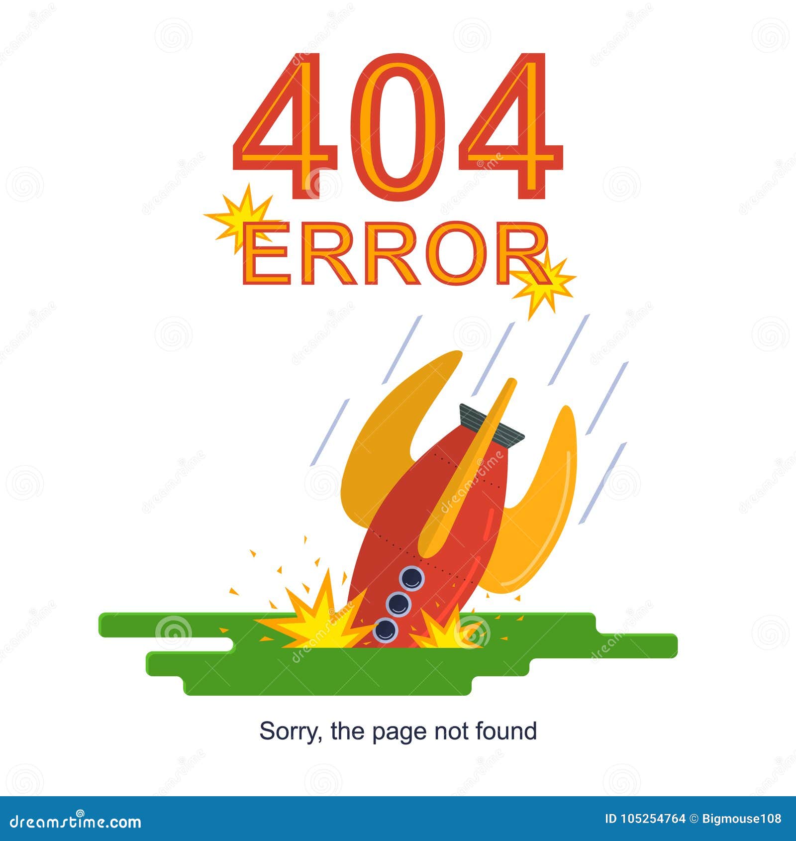 Rocket Missile Crashed Error Not Found Concept Card. Vector Stock ...