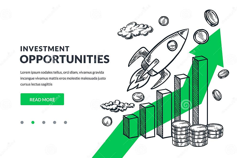 Rocket Money Stock Market Chart Investment Trade Finance Growth Concept Hand Drawn Vector