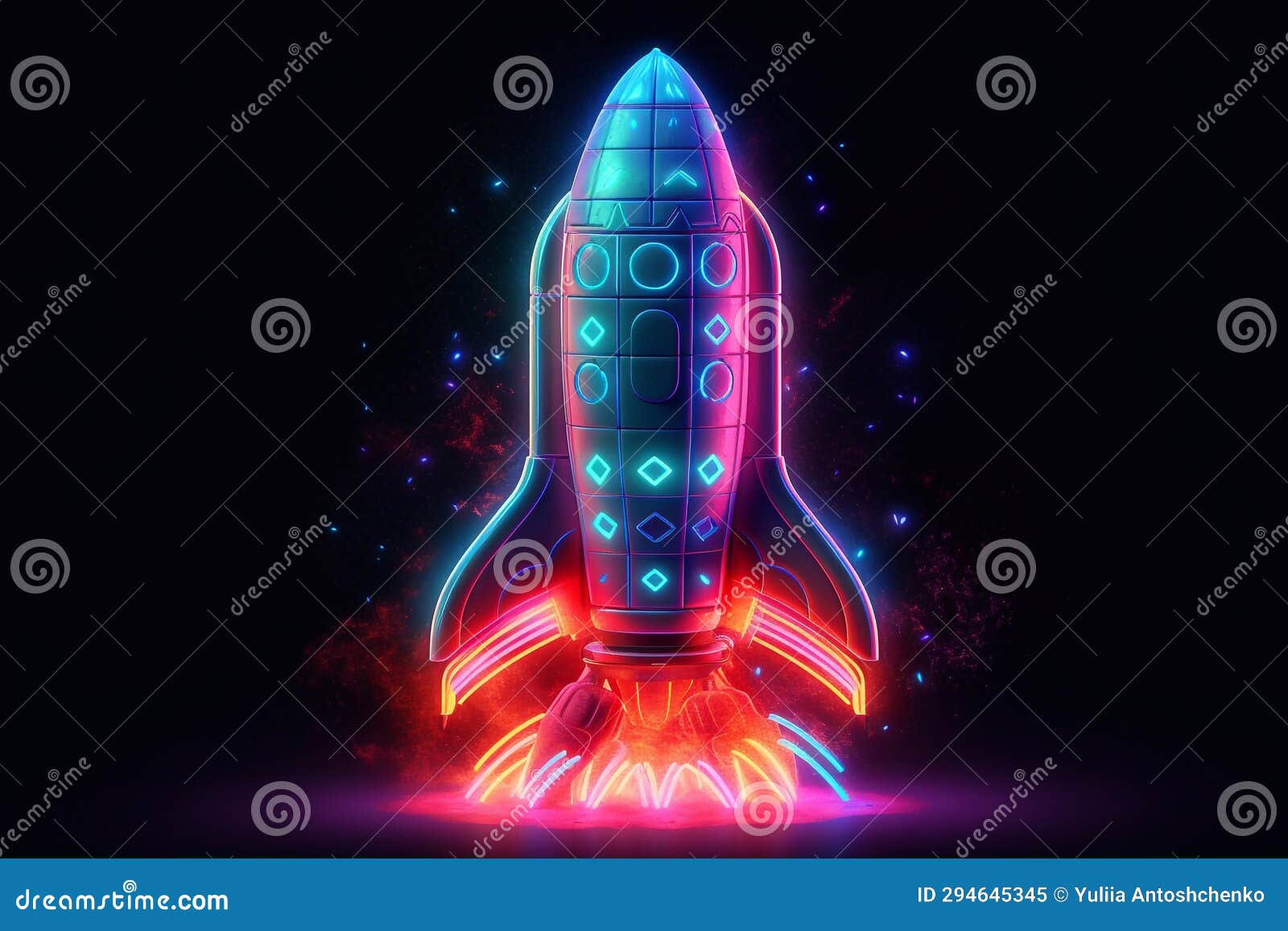 A Rocket with a Neon Effect. Start of a New Project Stock Illustration ...