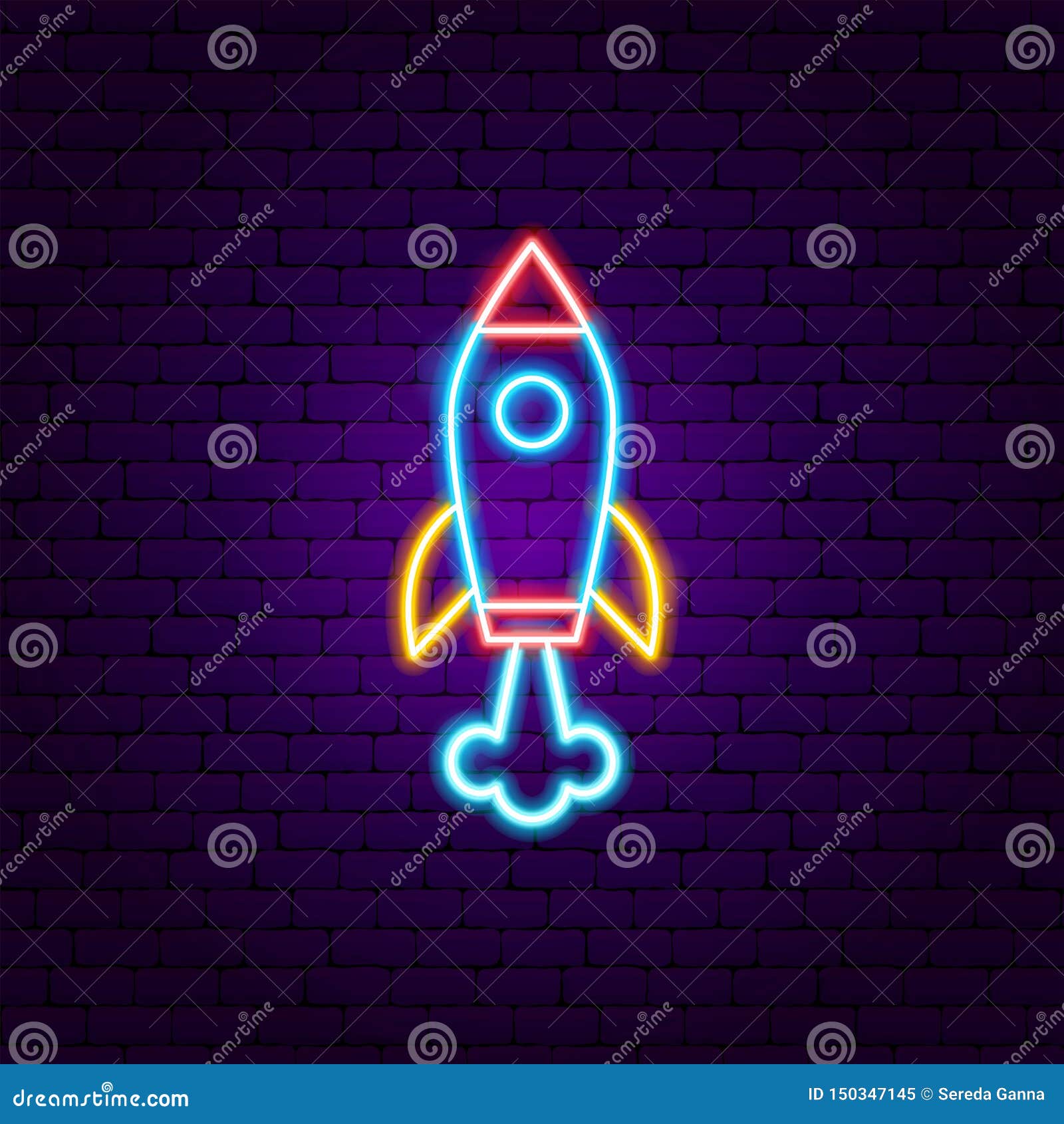 Rocket Neon Label stock vector. Illustration of bright - 150347145