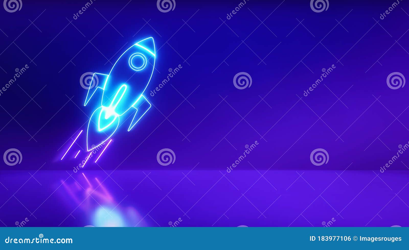 Rocket Neon Light Icon with Studio Purple Background. Start Up and Idea ...