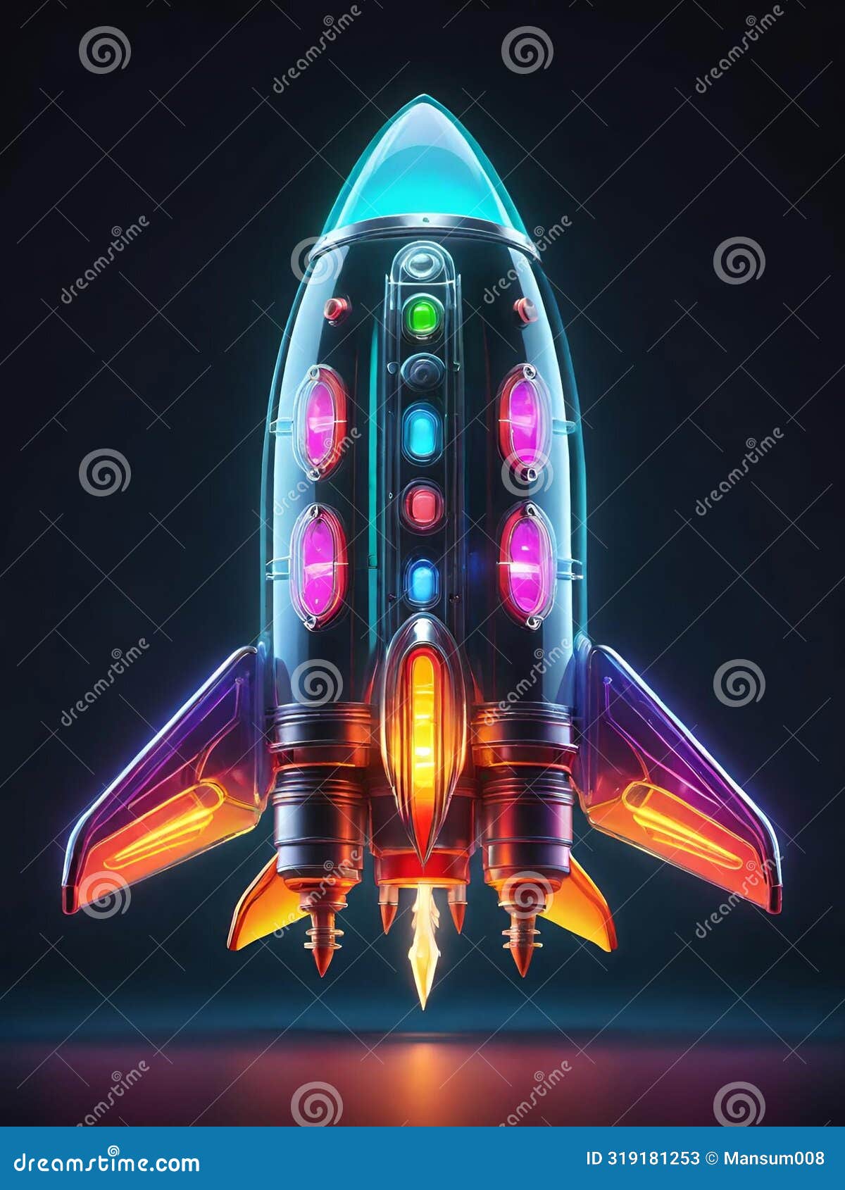 Rocket in neon style stock illustration. Illustration of ship - 319181253
