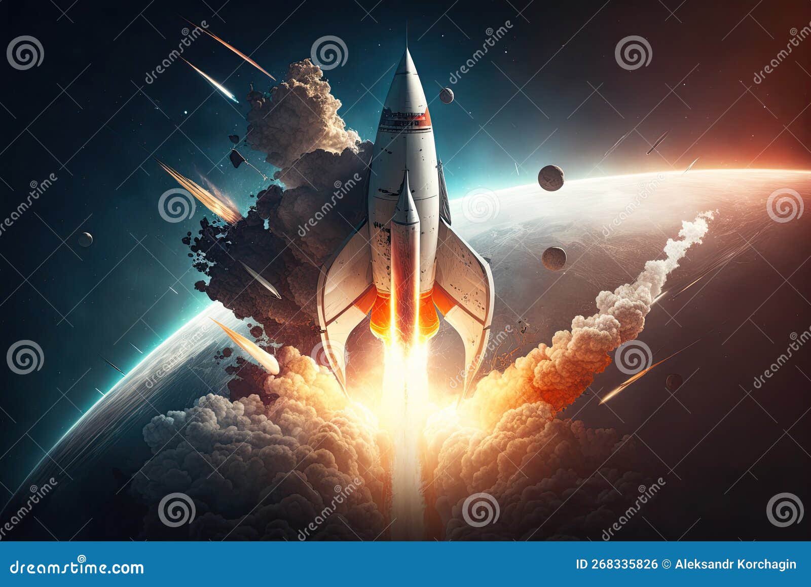 Rocket with a Nuclear Warhead is Flying in Space Against the Background ...