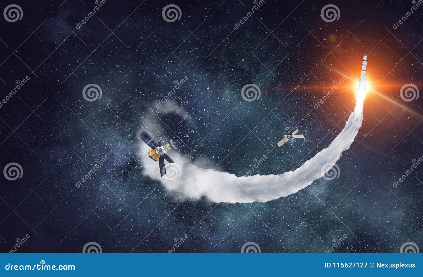 Rocket in Open Space. Mixed Media Stock Image - Image of starry, travel ...
