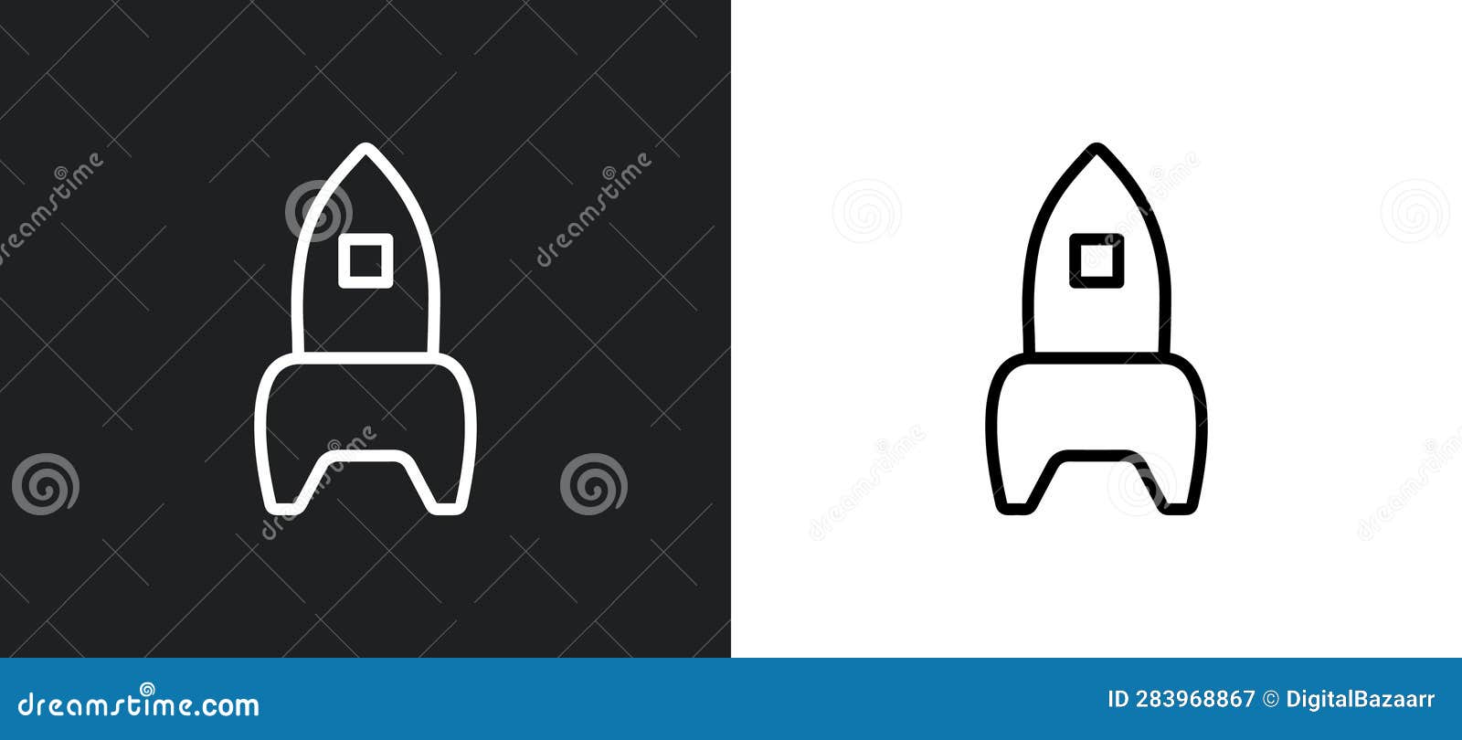 Rocket Outline Icon in White and Black Colors. Rocket Flat Vector Icon ...