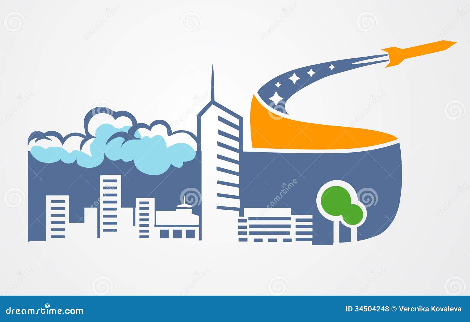 Rocket Over the City Skyscrapers Stock Vector - Illustration of ...