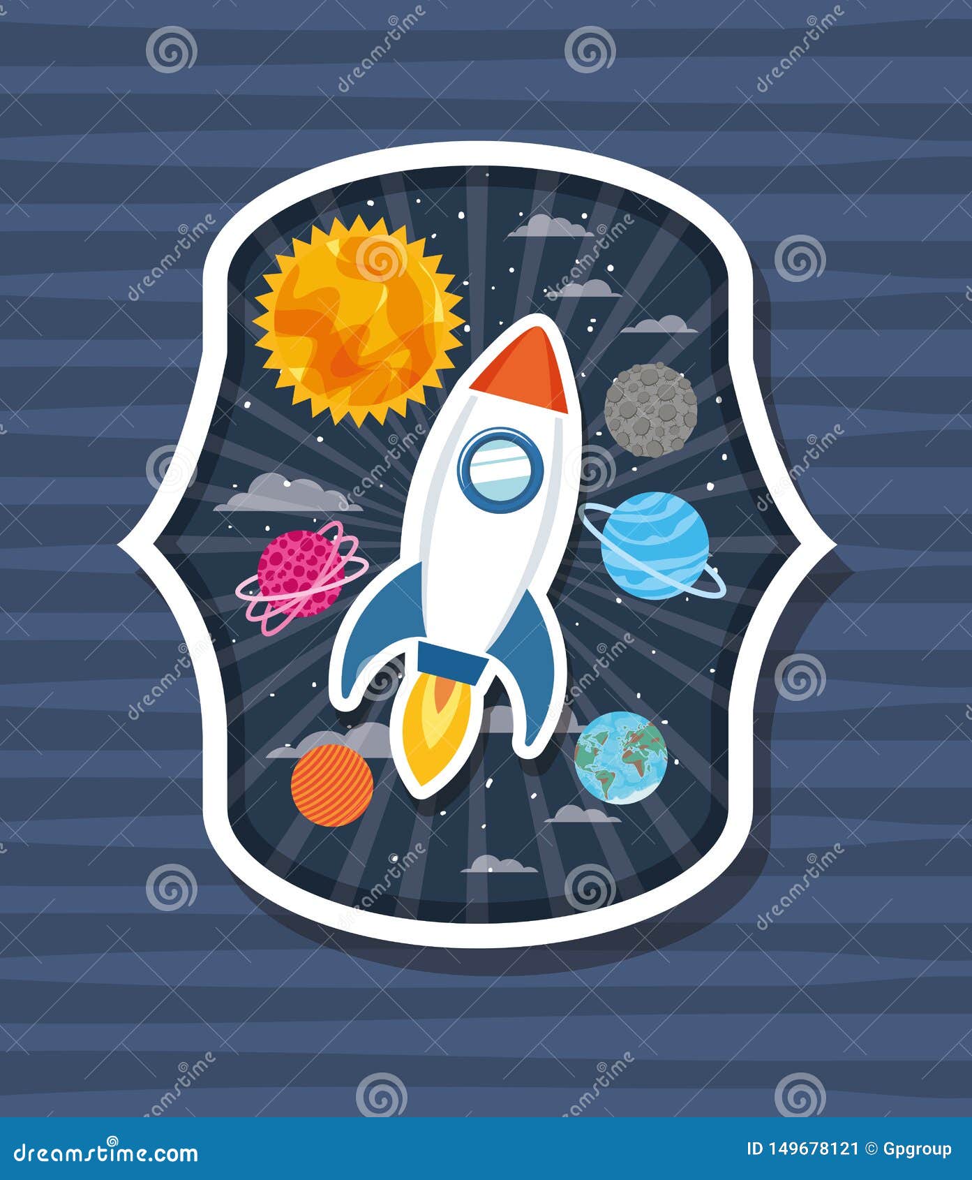 Rocket Over Label with Planets Design Vector Illustration Stock Vector ...