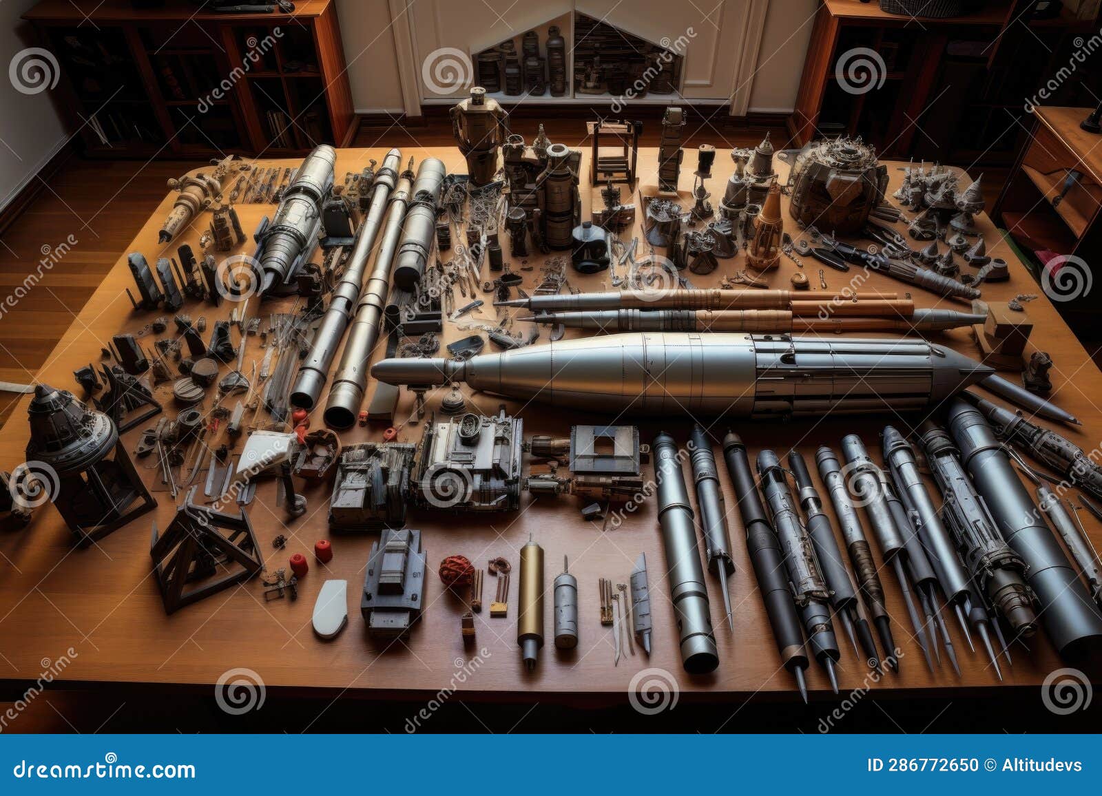 Rocket Parts Organized and Laid Out for Assembly Stock Photo - Image of ...