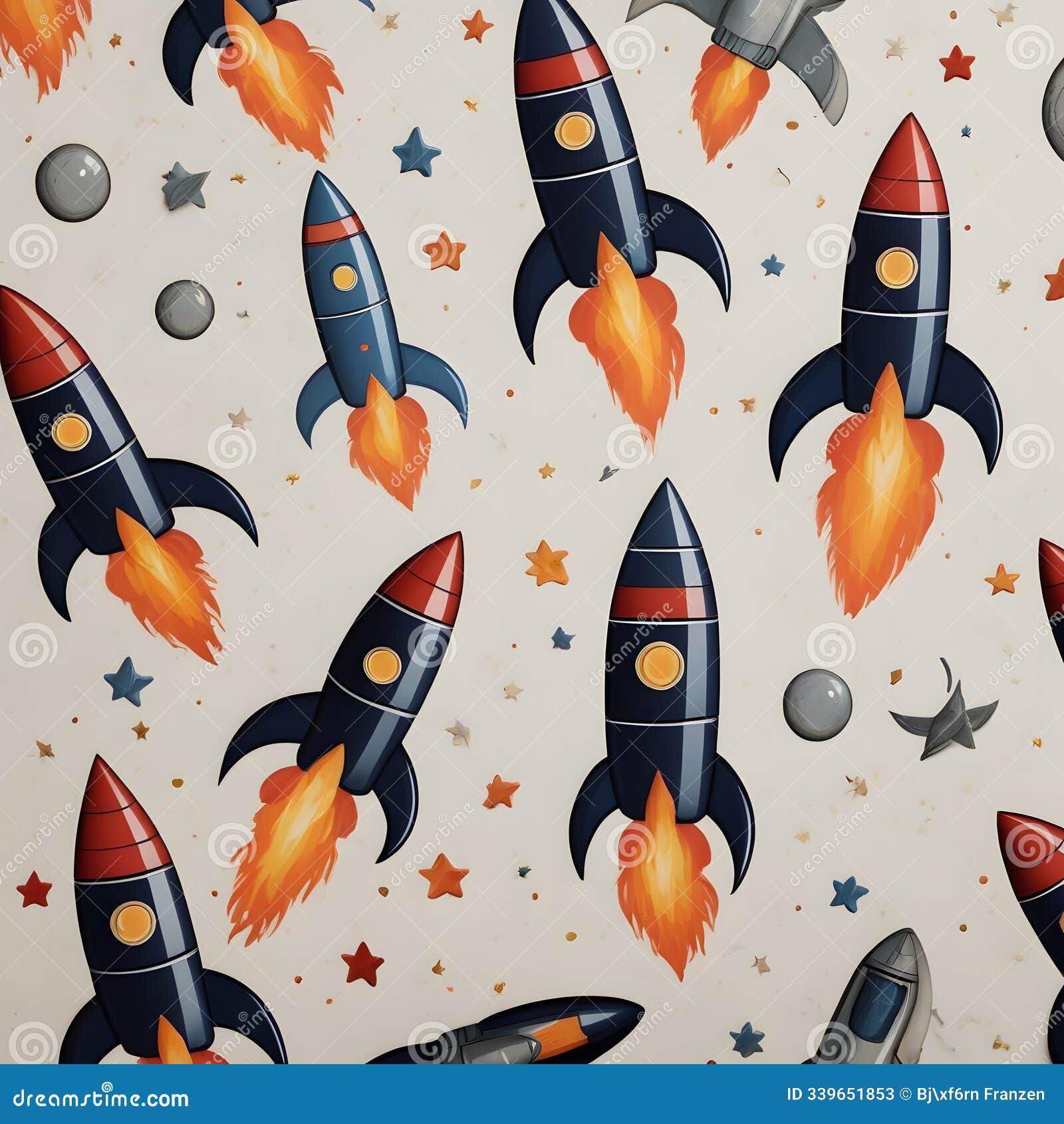 Rocket Spaceship Cosmic Cosmos Space Planet Pattern White Background ...