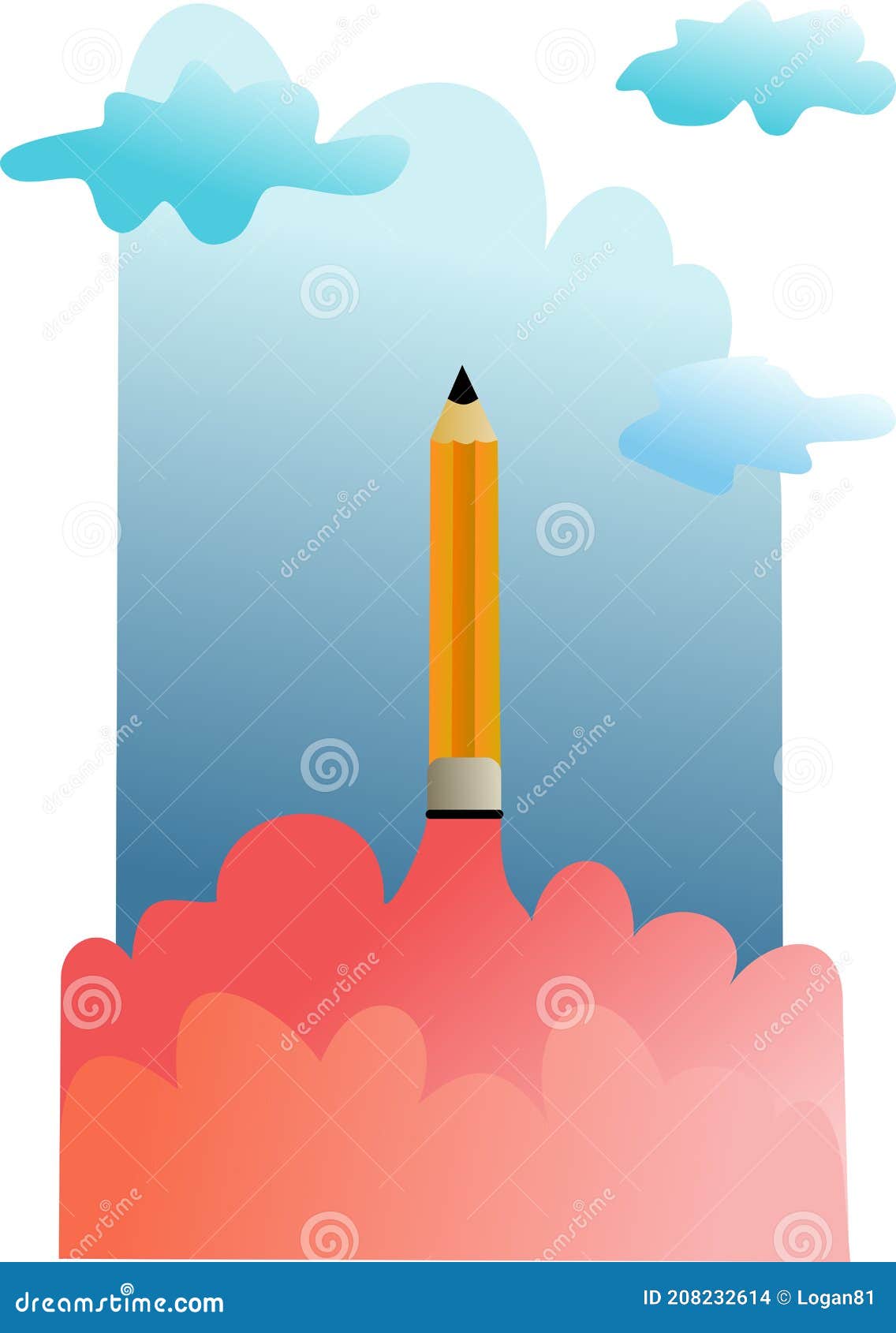 Rocket Pencil with Blue Sky Stock Vector - Illustration of imagination ...