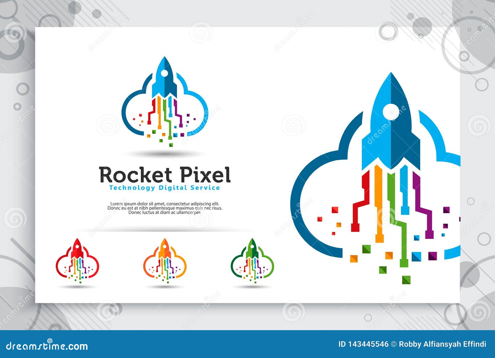 Rocket Pixel Cloud Vector Logo with Simple and Colorful Concept ...