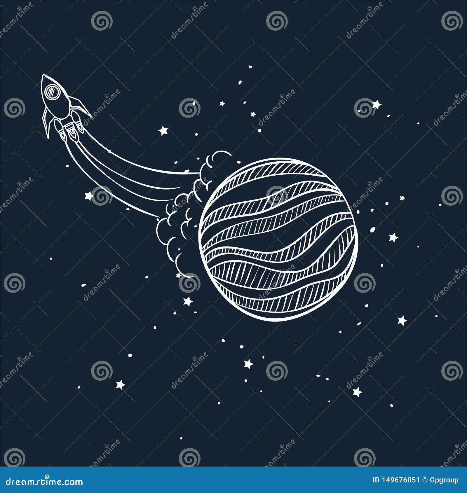 Rocket and Planet Draw Design Stock Vector - Illustration of symbol ...