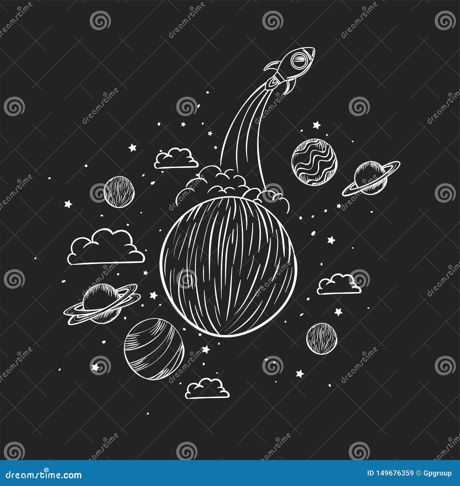 Rocket and Planet Draw Design Stock Vector - Illustration of adventure ...