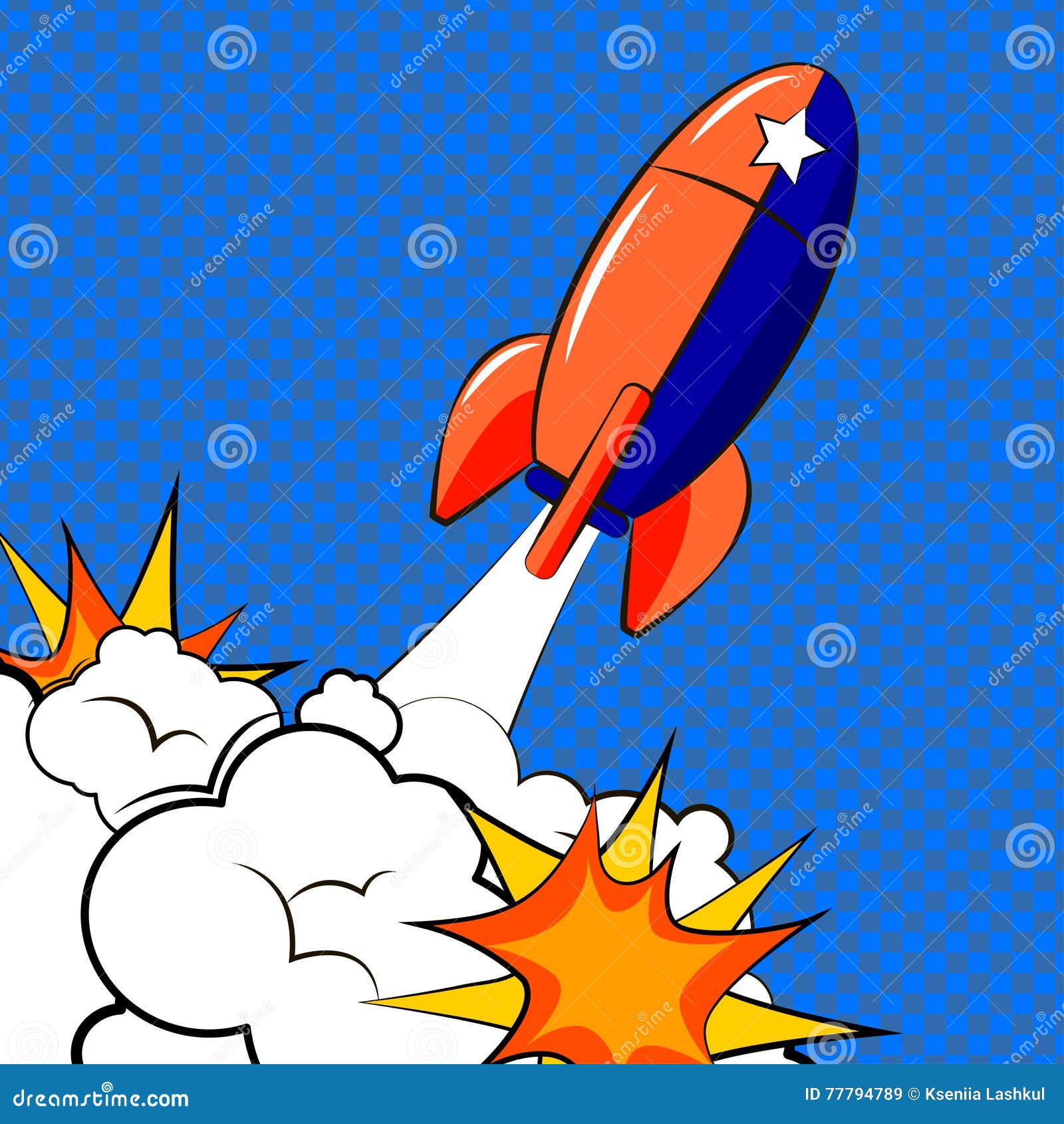 Rocket in pop art style. stock vector. Illustration of marketing - 77794789