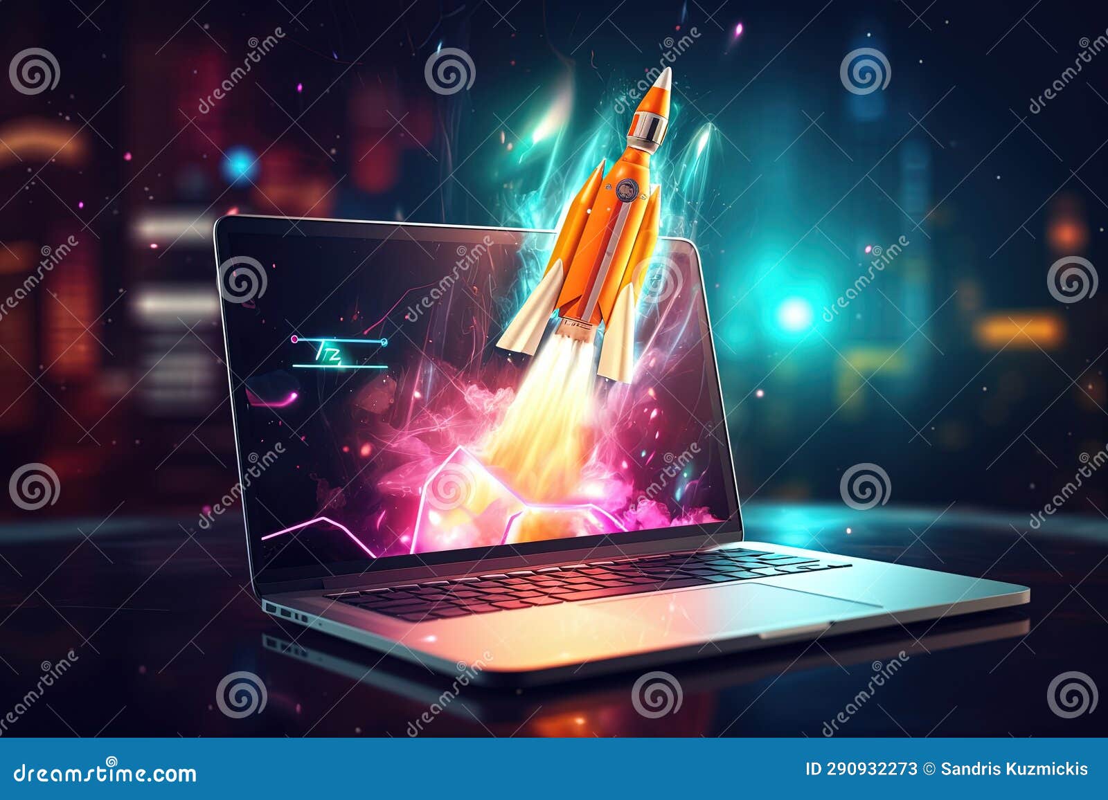 Rocket Popping Out of Laptop. Generative AI Stock Illustration ...