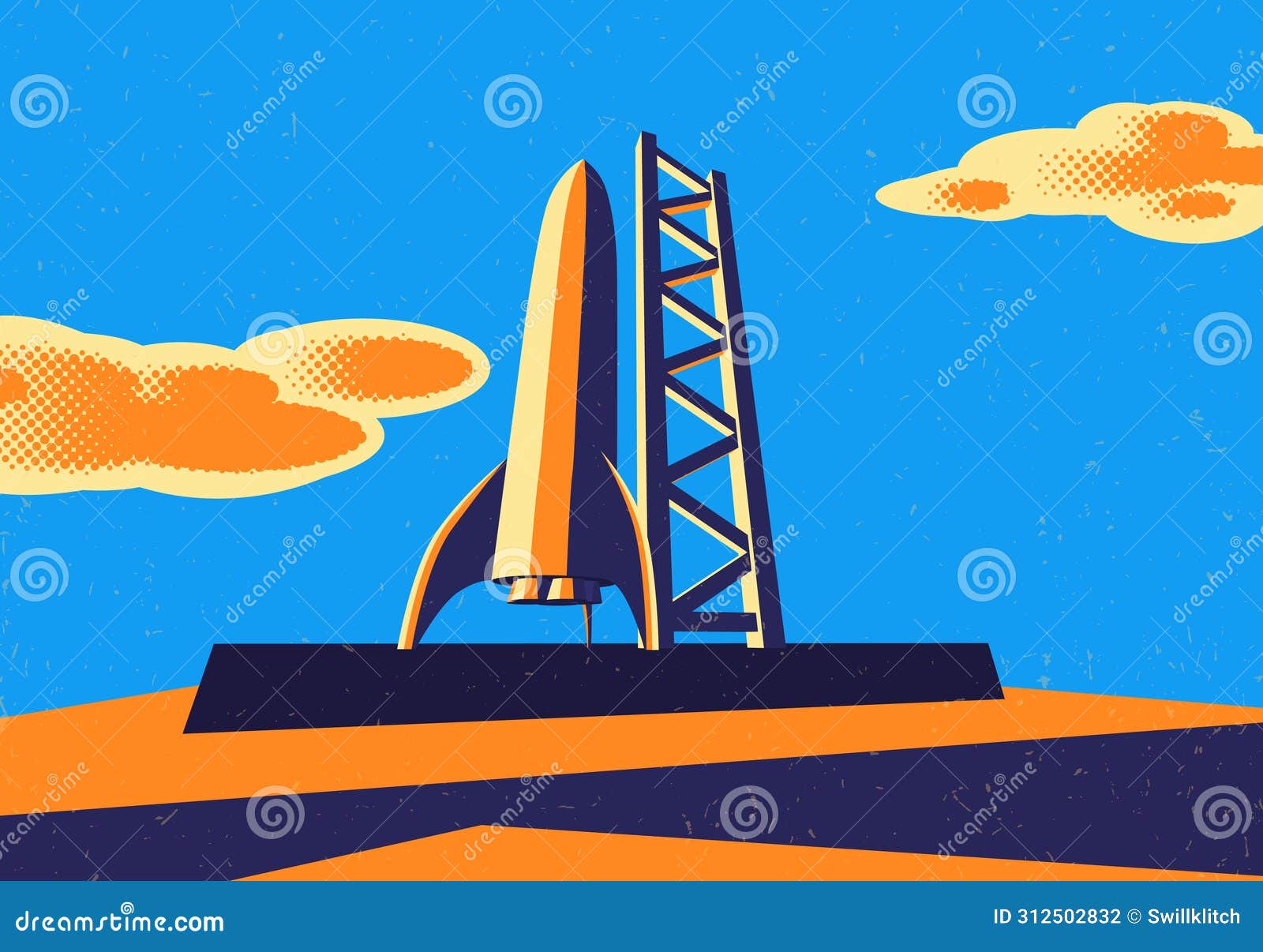 Rocket Ready To Launch, Standing At Station. Rocketship Before Takeoff ...