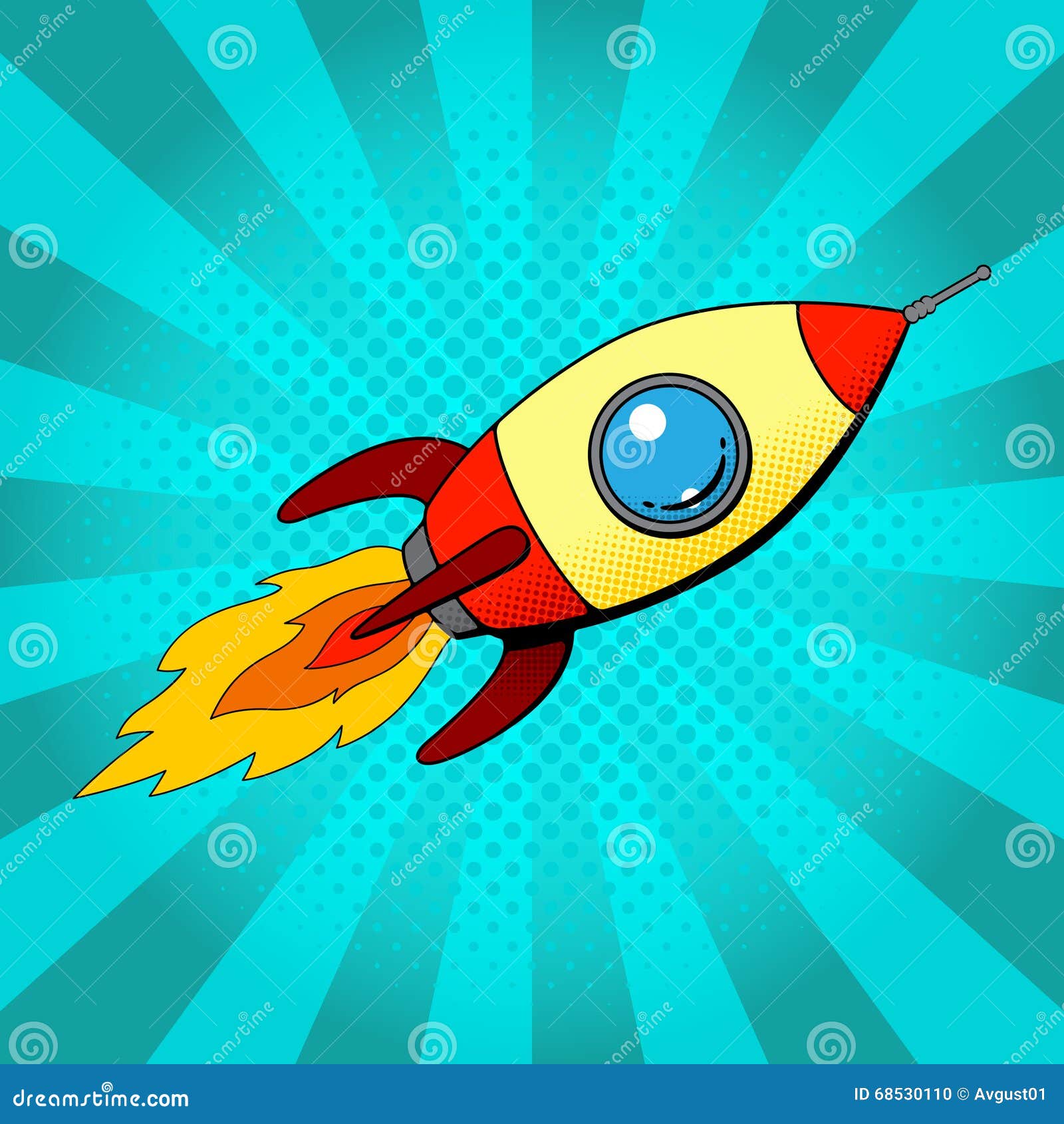 Rocket in Retro Pop Art Style Stock Vector - Illustration of challenge ...