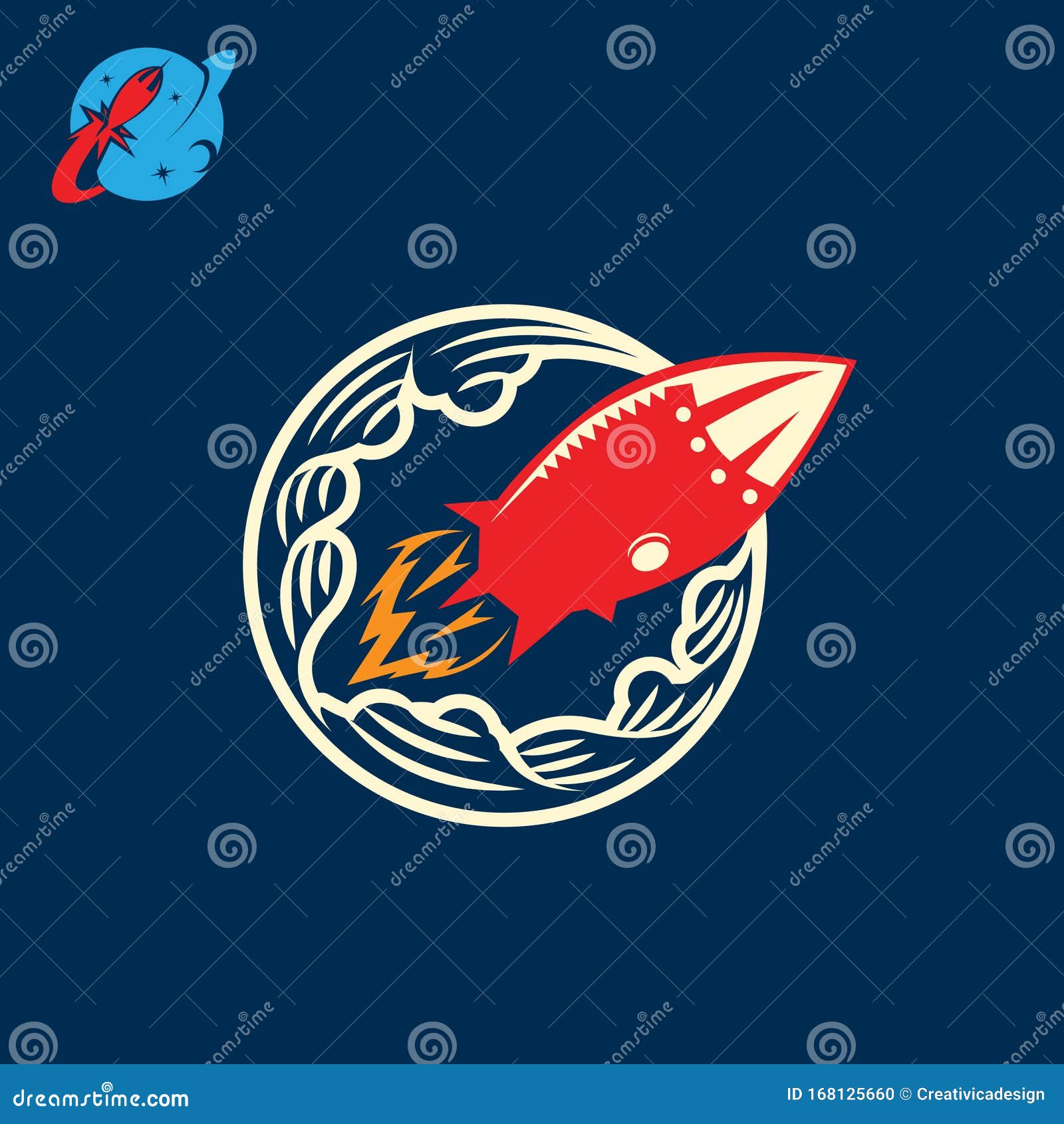 Rocket logo in Retro style stock vector. Illustration of blue - 168125660