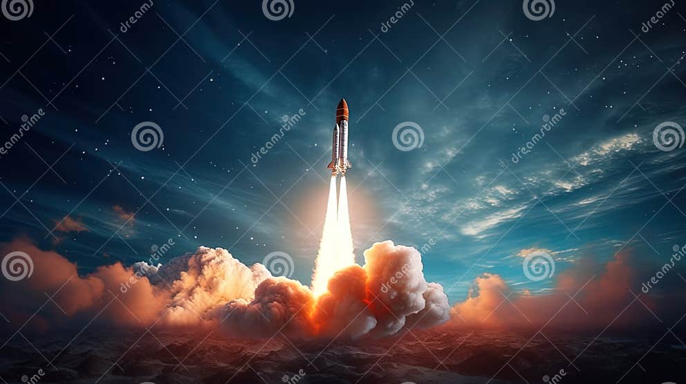 A Rocket Rising from the Surface of the Planet and Leaving Its ...
