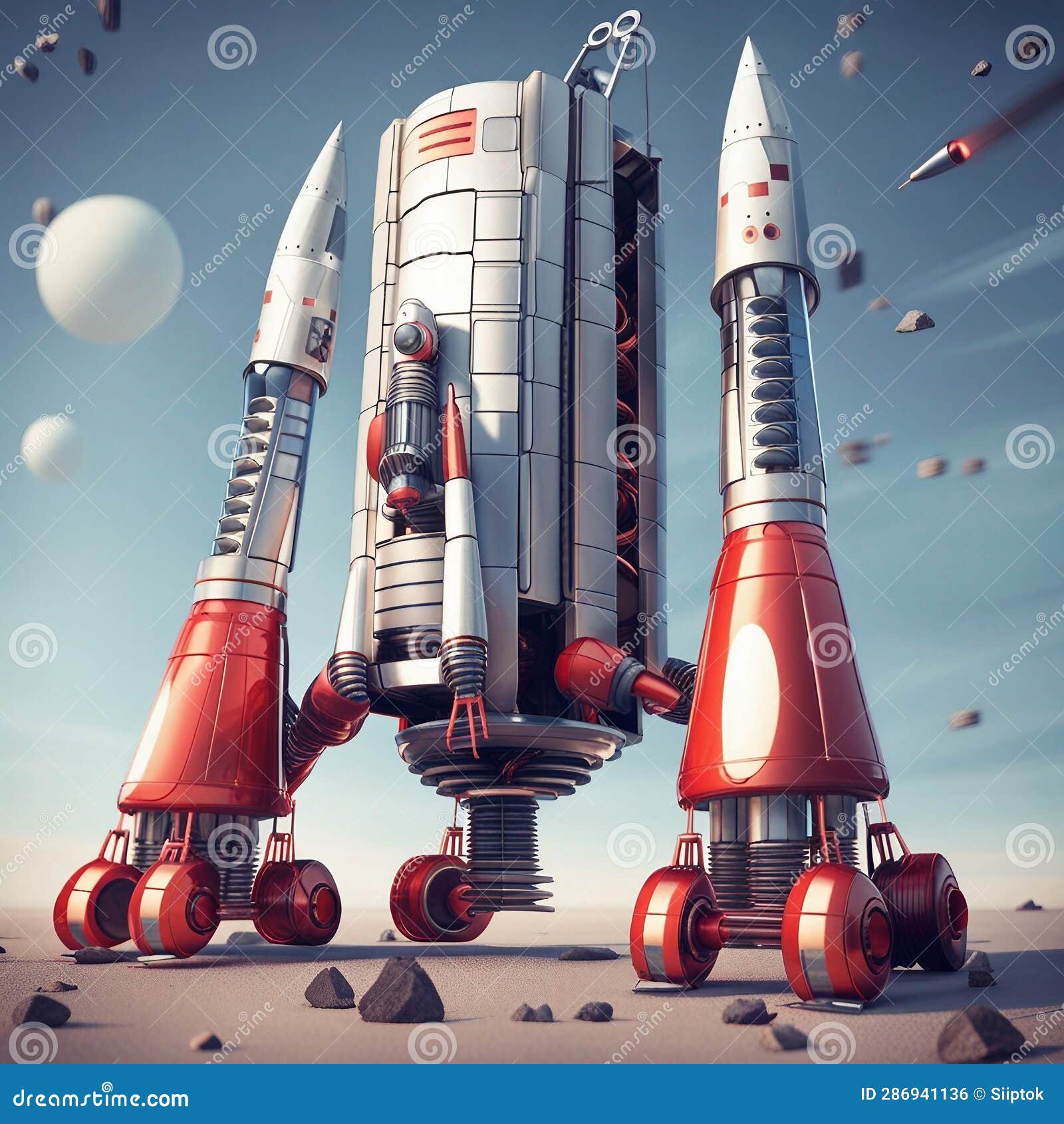 Rocket Robot Background Getting Ready To Take Off Stock Illustration ...