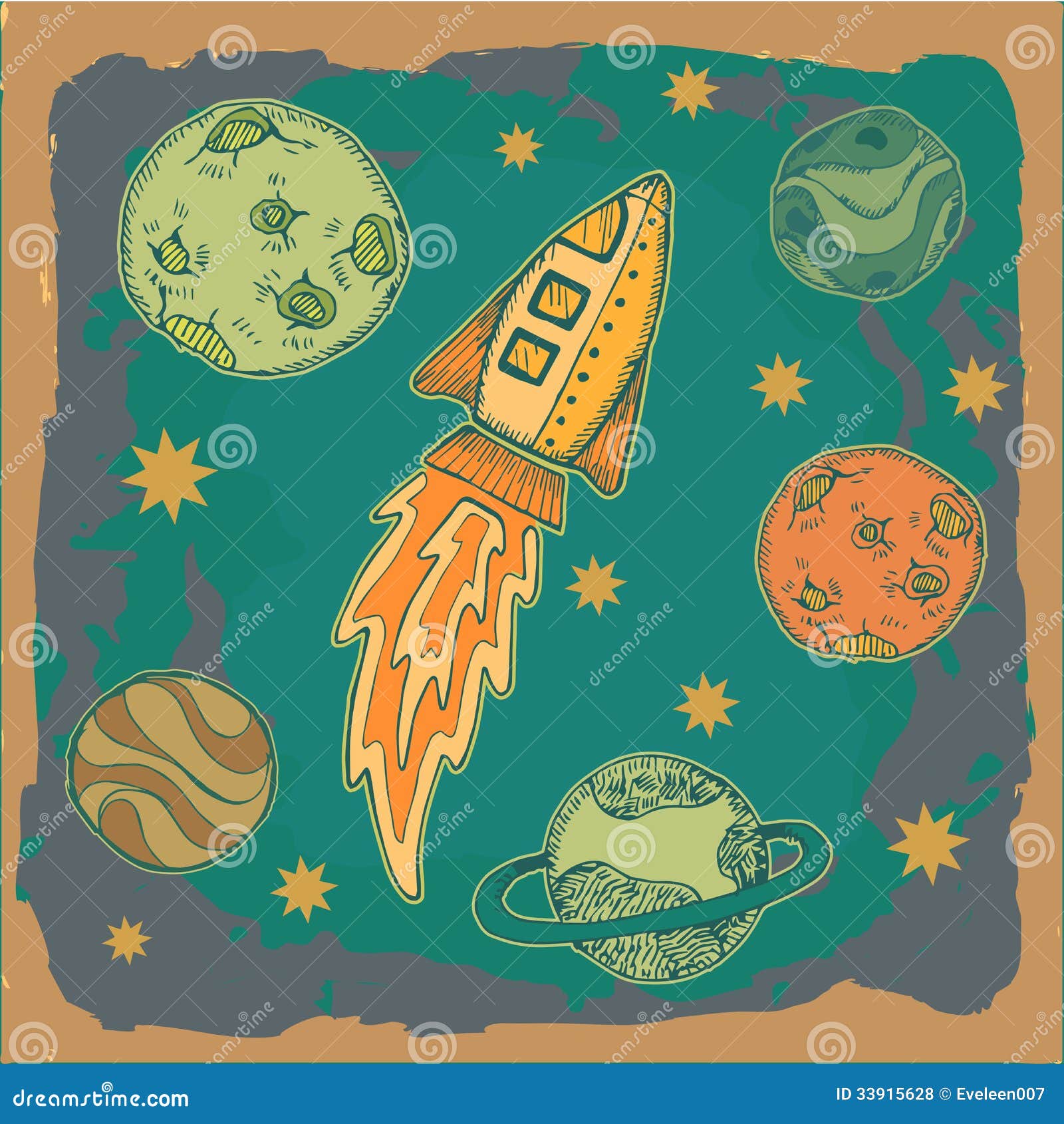 Rocket , Science Fiction Cartoon Childish Illustration Stock Vector ...