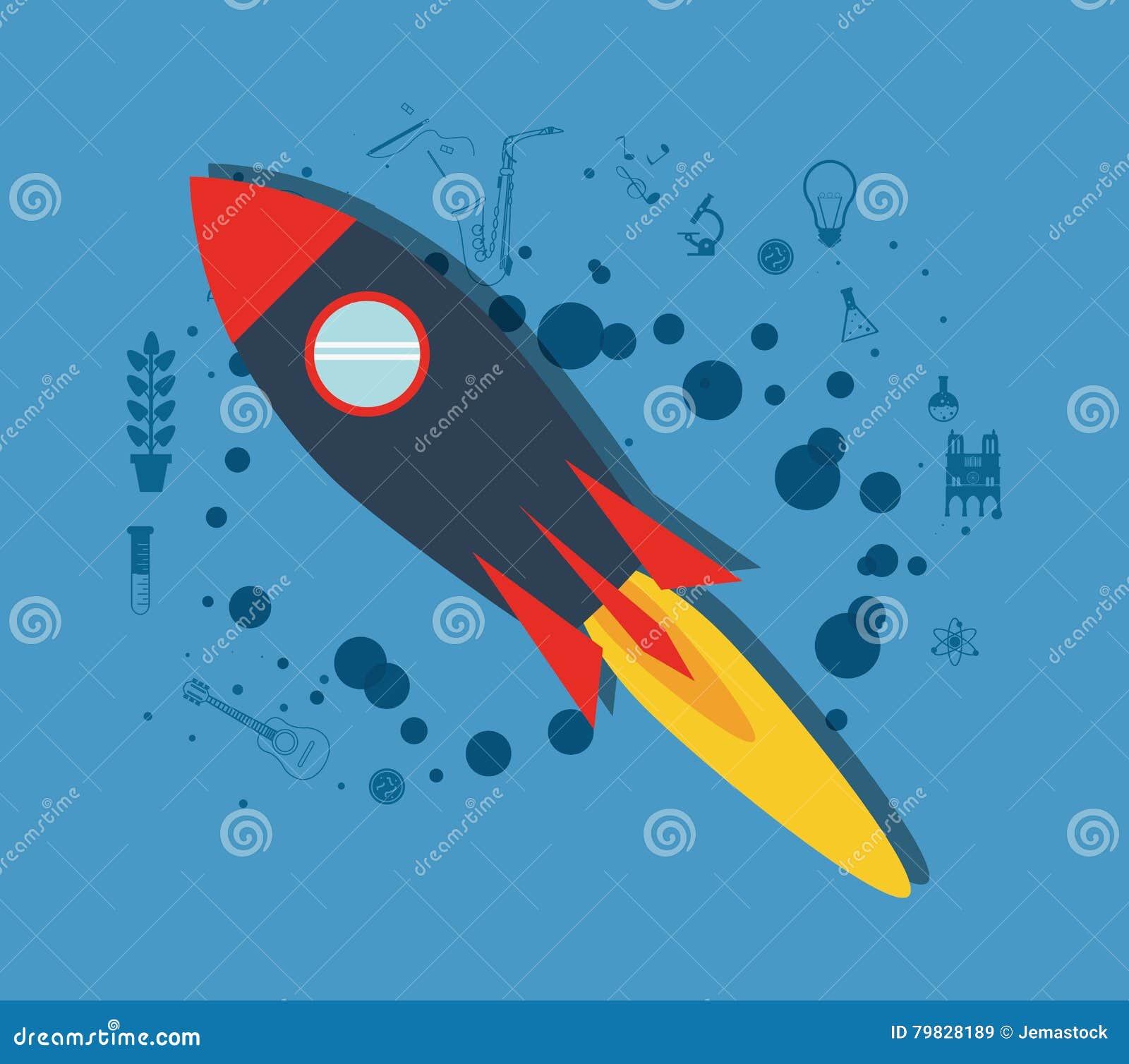 Rocket with Science Related Icons Image Stock Illustration ...