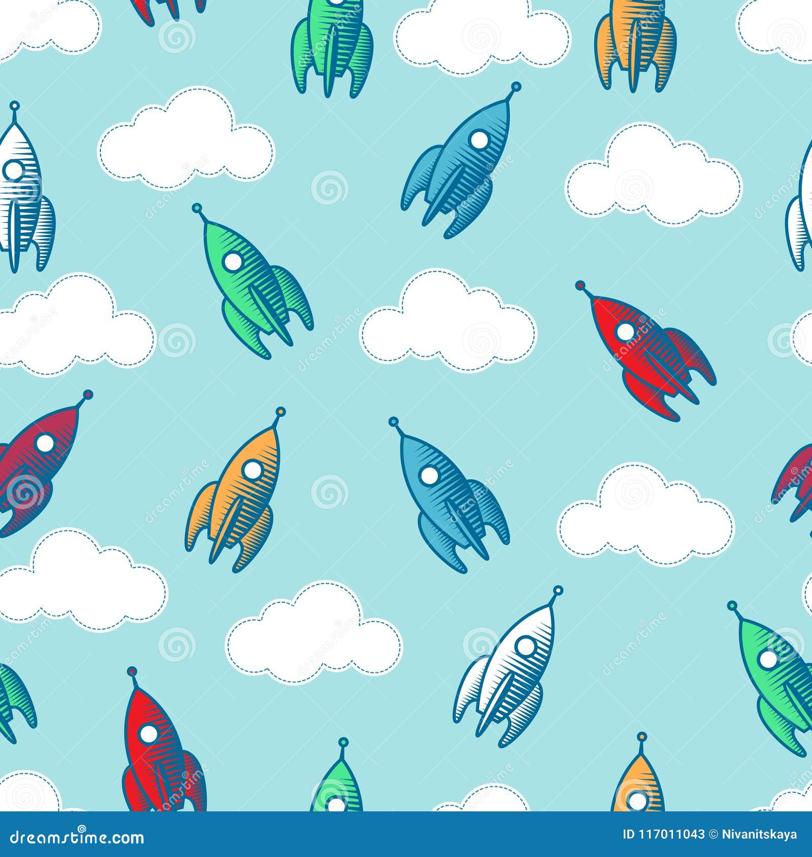 Rocket Seamless Pattern. Rocket Start Background. Red, Blue, White, Red ...