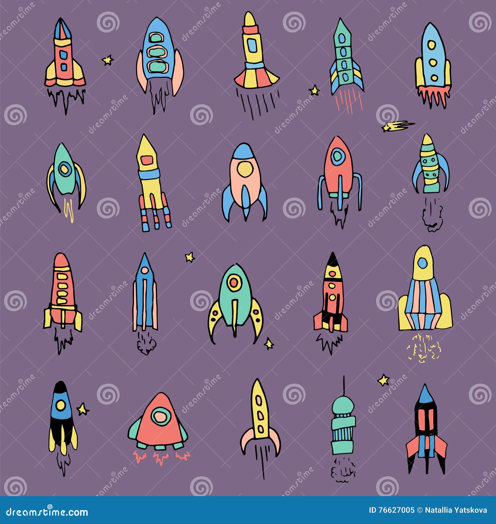 Rocket set hand drawn stock vector. Illustration of shuttle - 76627005