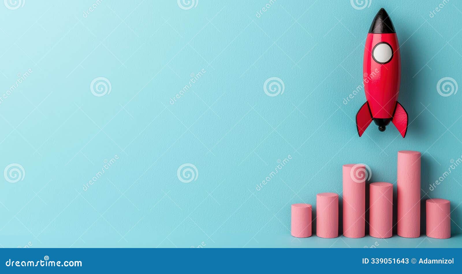 Rocket Ship and Bar Graph on Mint Background Stock Illustration ...
