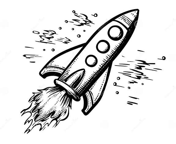 Rocket Ship Black and White Sketch. Generative AI Stock Illustration ...