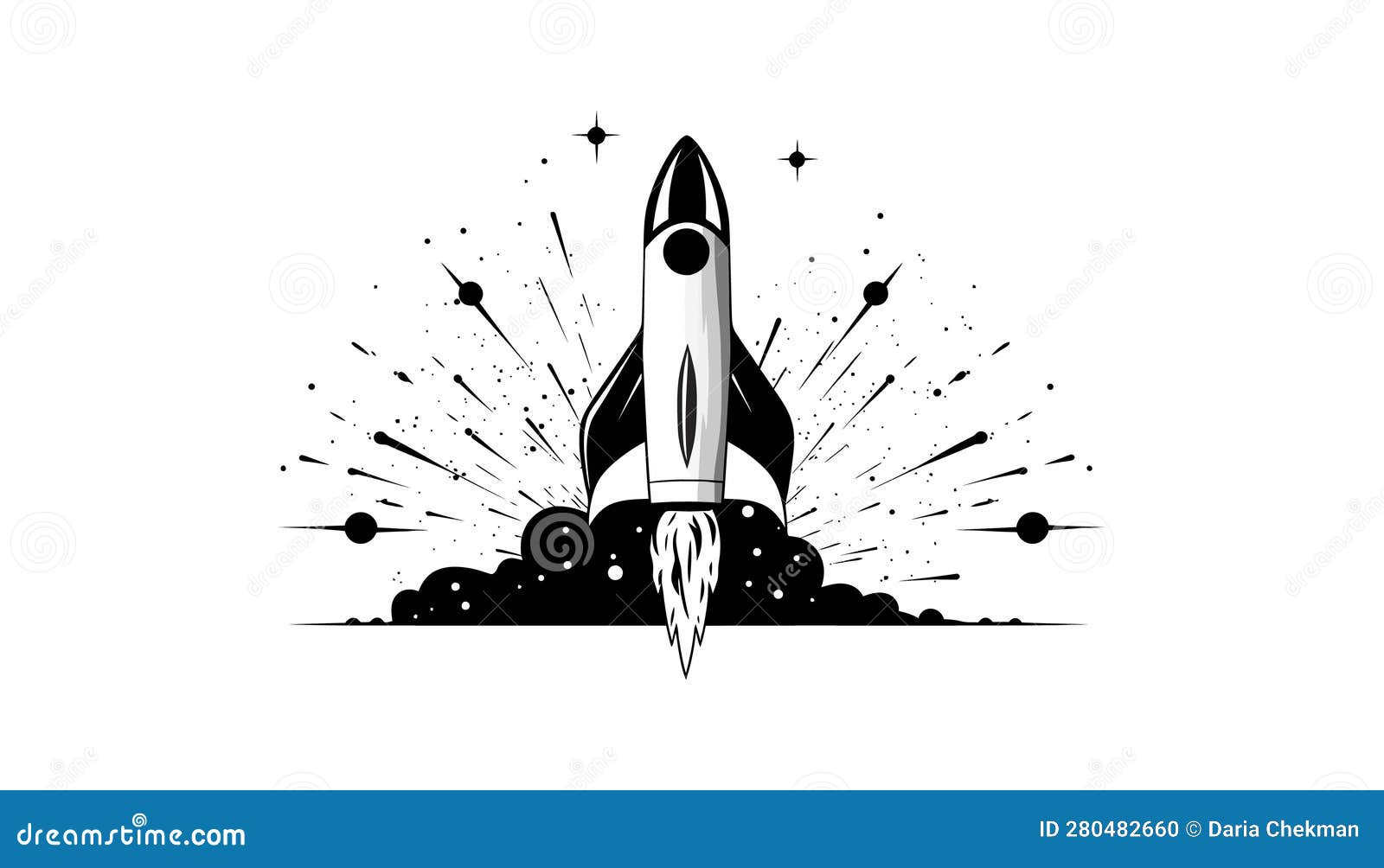 Rocket Ship with Fire. Isolated on White Background. Icon Flat with a ...