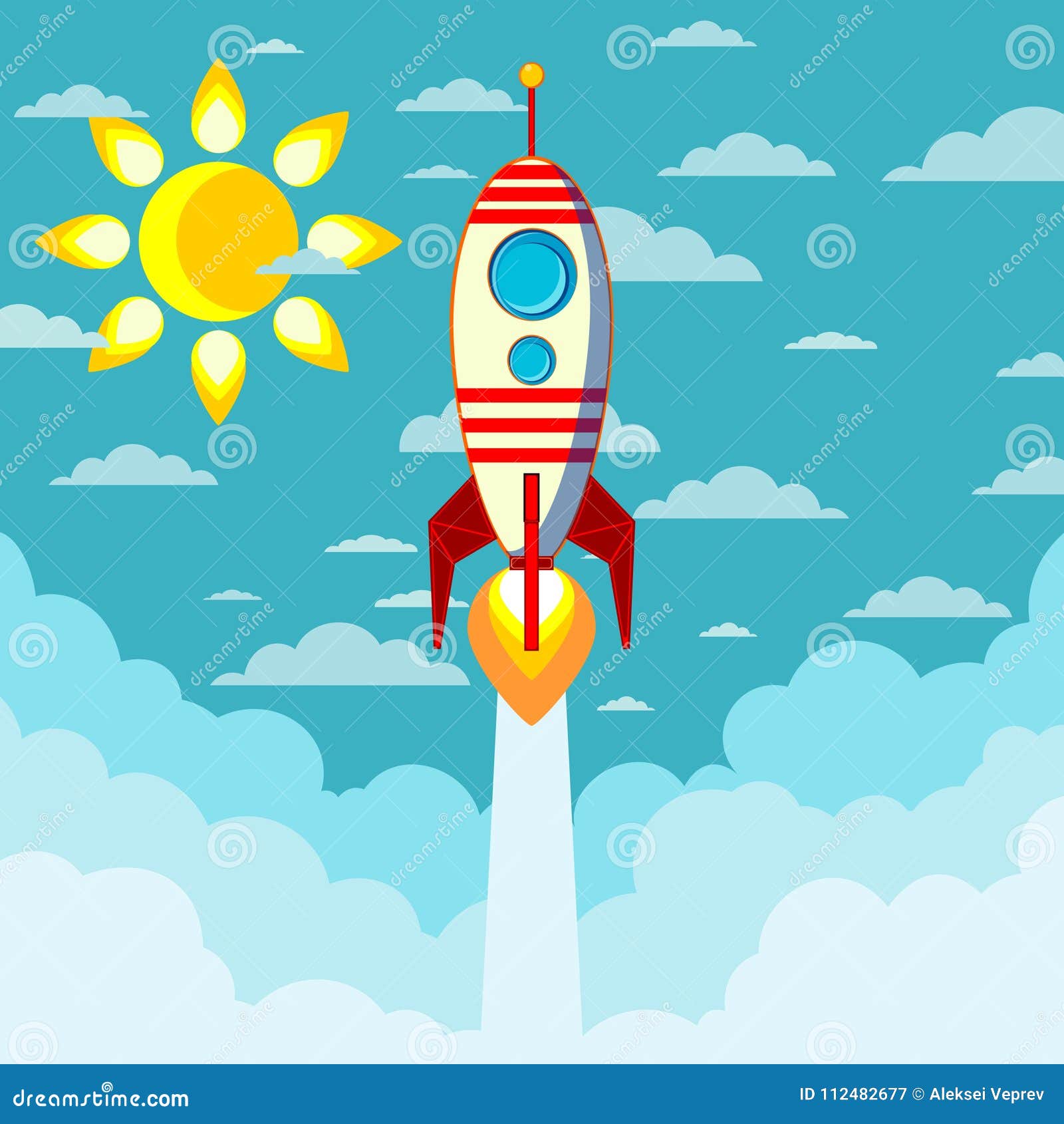 A Rocket Ship Flies in the Sky Stock Vector - Illustration of cartoon ...