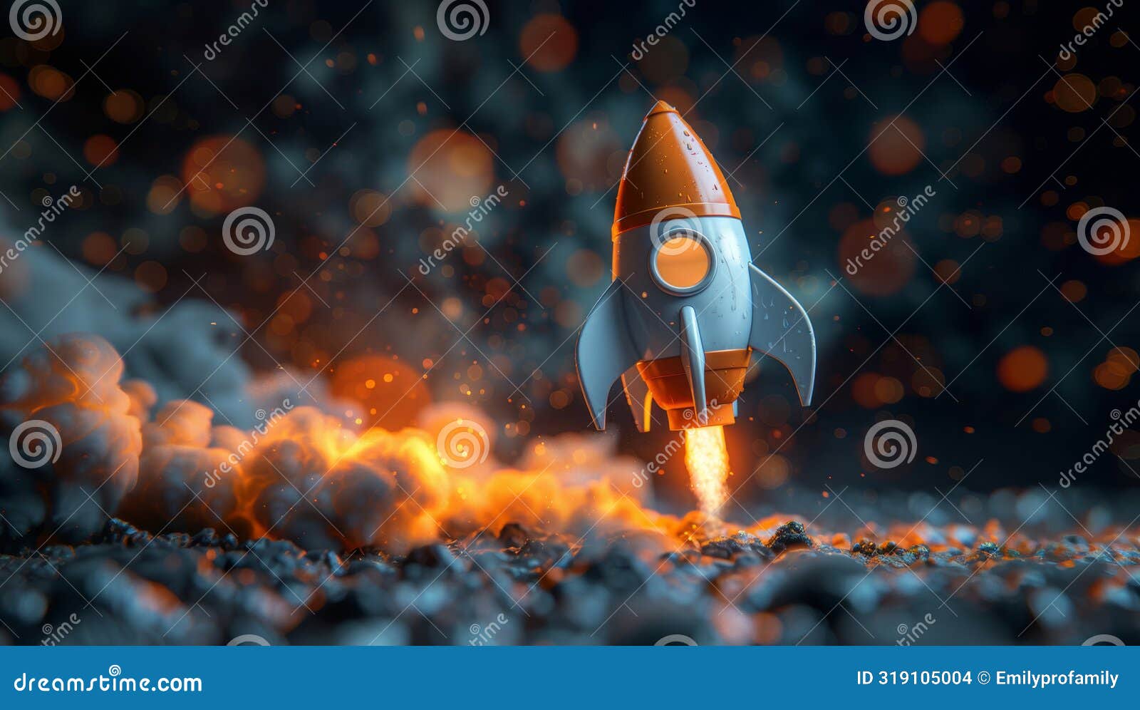 Rocket Ship in Flight stock photo. Image of boosters - 319105004