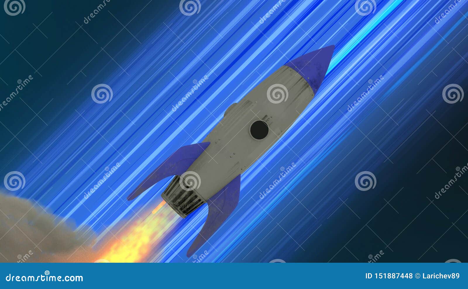 Rocket Ship Flying through Space. Blue Diagonal Anime Speed Lines Stock ...