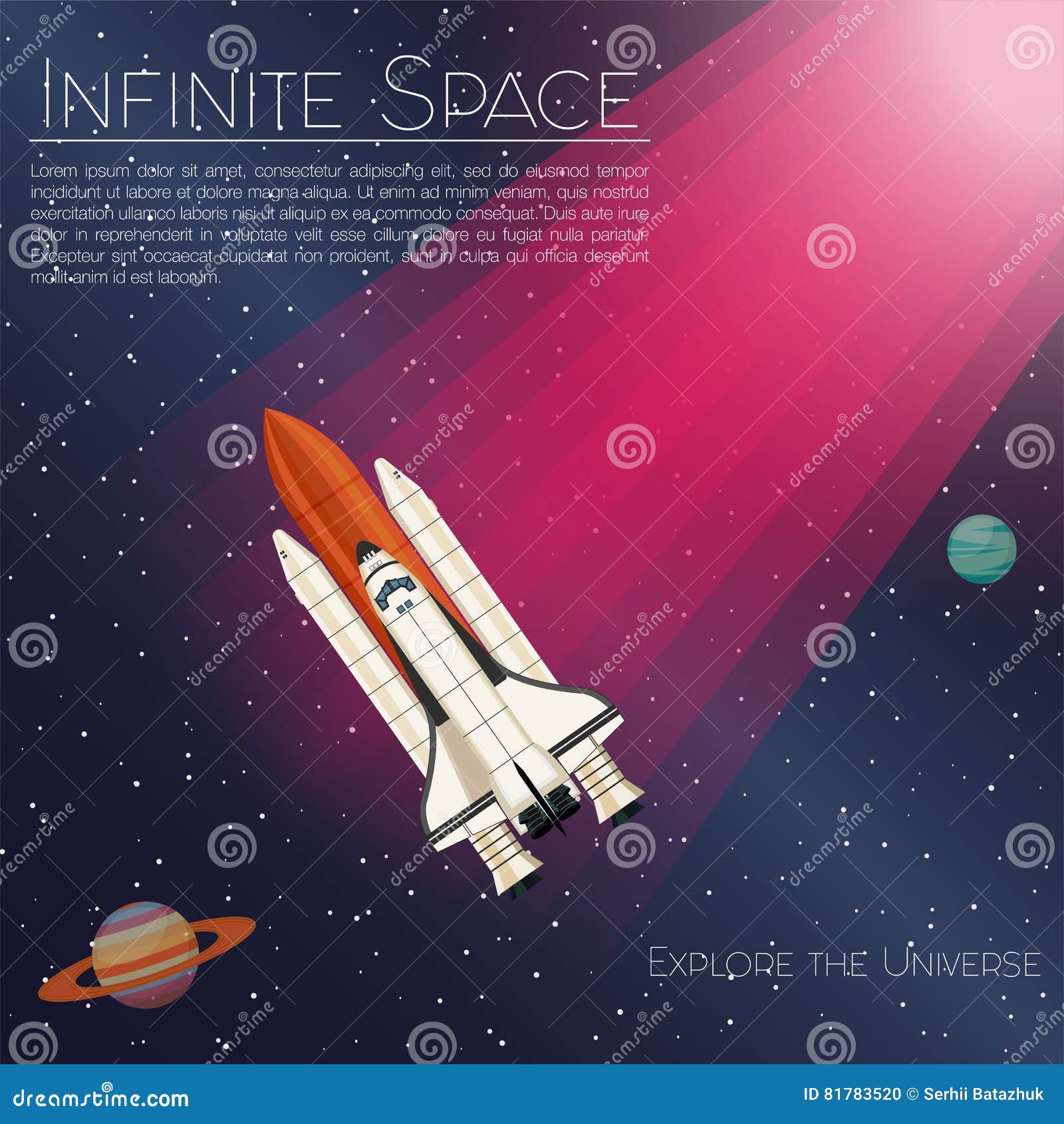 The Rocket Ship Flying in the Space. Spaceship Background Stock Vector ...