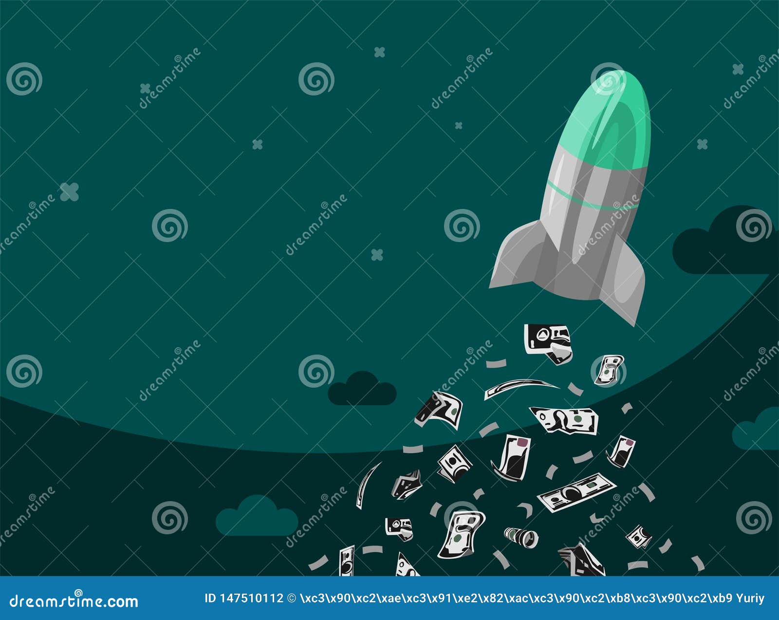 Rocket Ship with Fuel from Money. Space Rocket Launch with Jet from ...