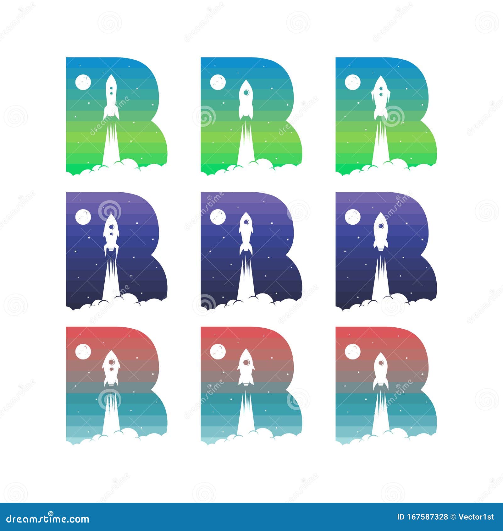 Rocket Ship Launch Space Travel Alphabet Initial Set Stock Vector ...