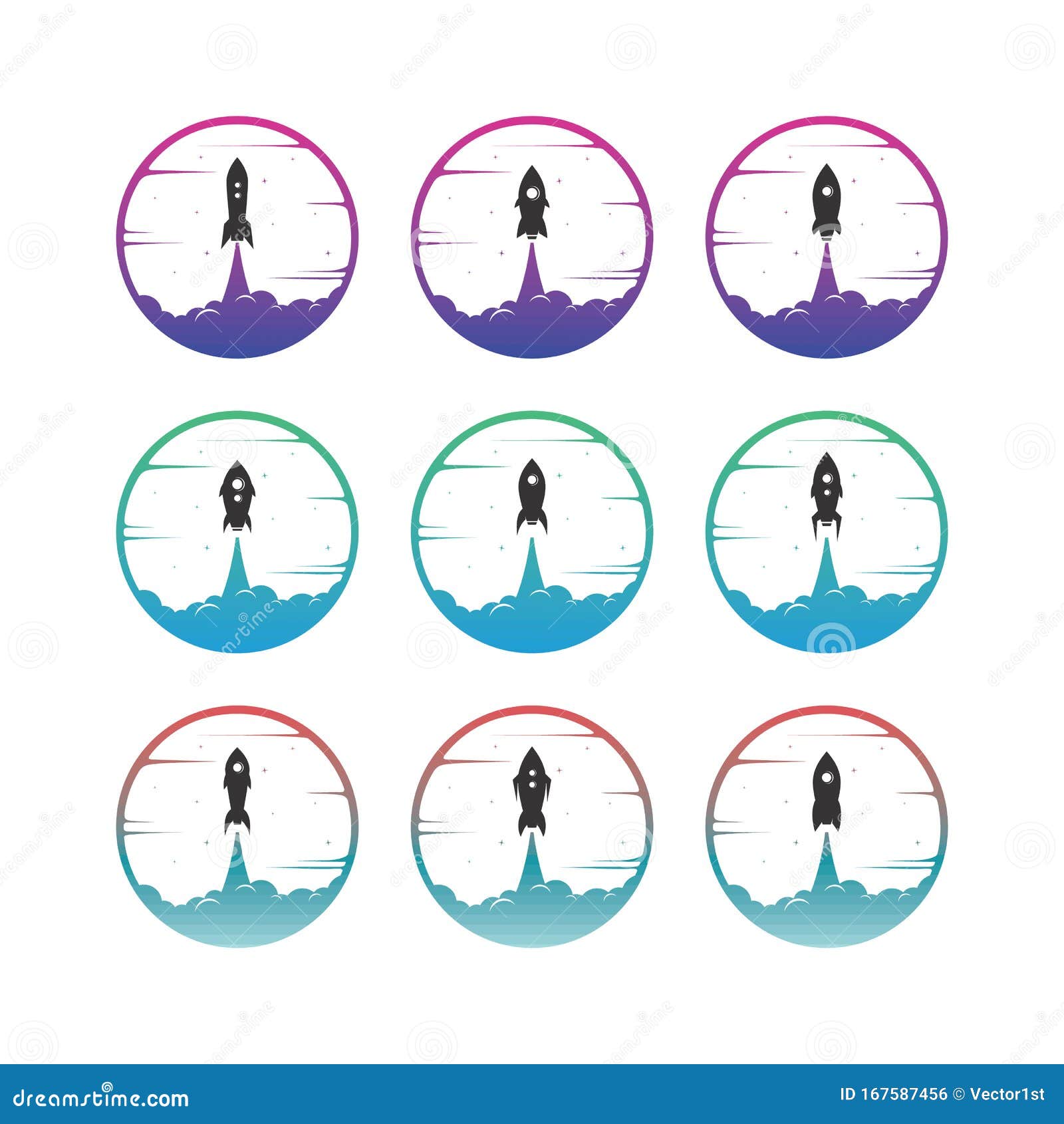 Rocket Ship Launch Space Travel Sign Badge Label Logo Set Stock Vector ...