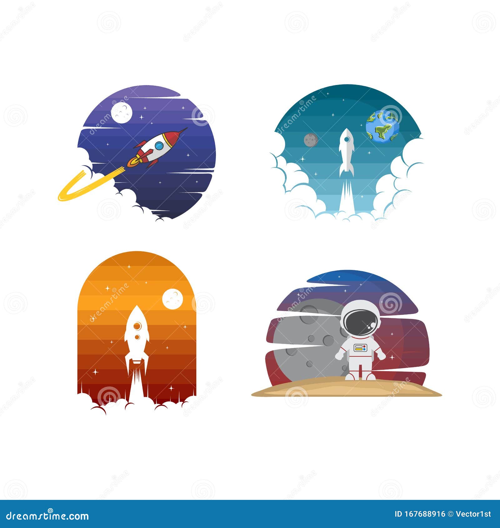 Rocket Ship Launch Space Travel Sign Badge Label Logo Set Stock Vector ...