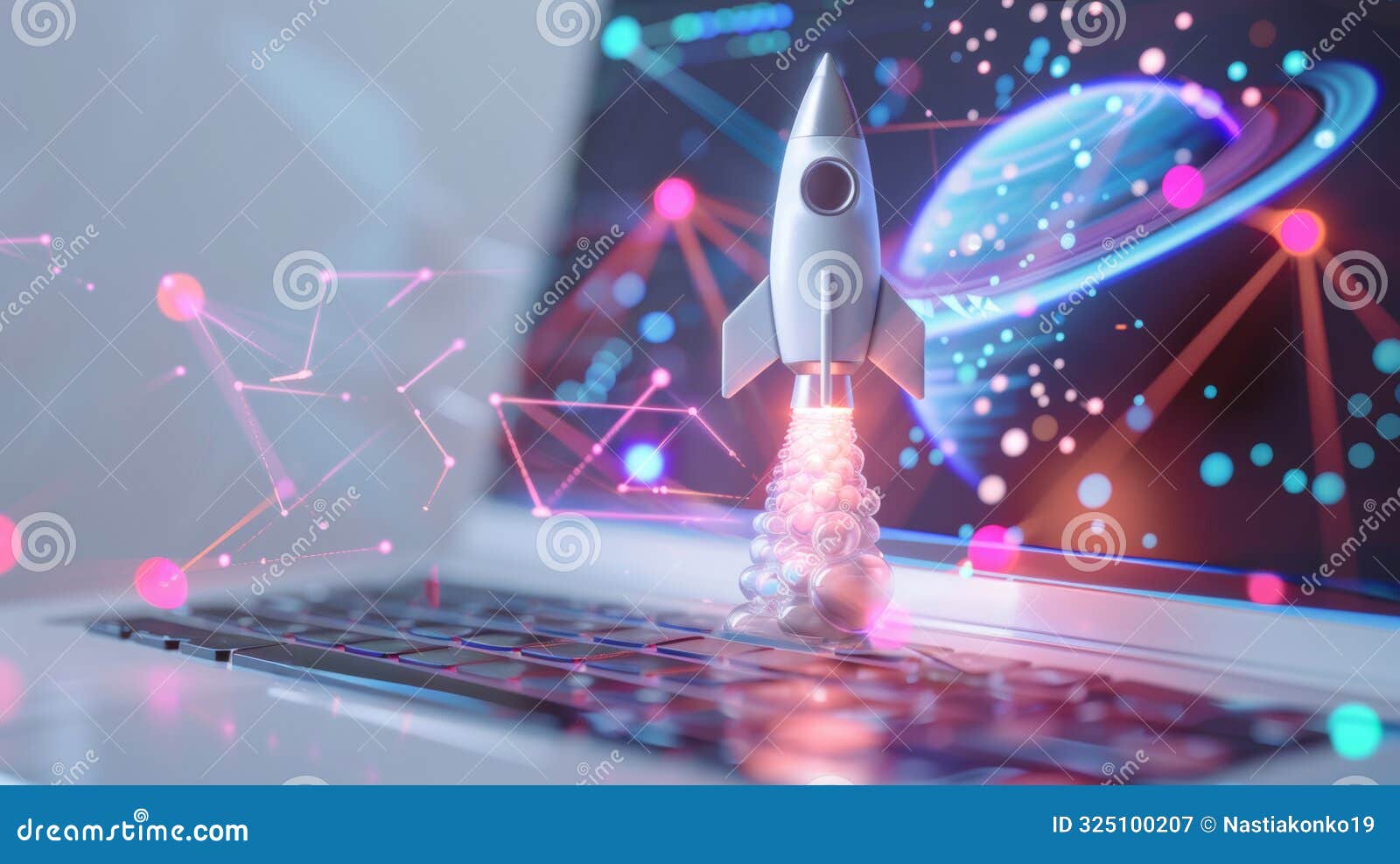 Rocket Ship Launching from Laptop Keyboard with Digital Elements ...