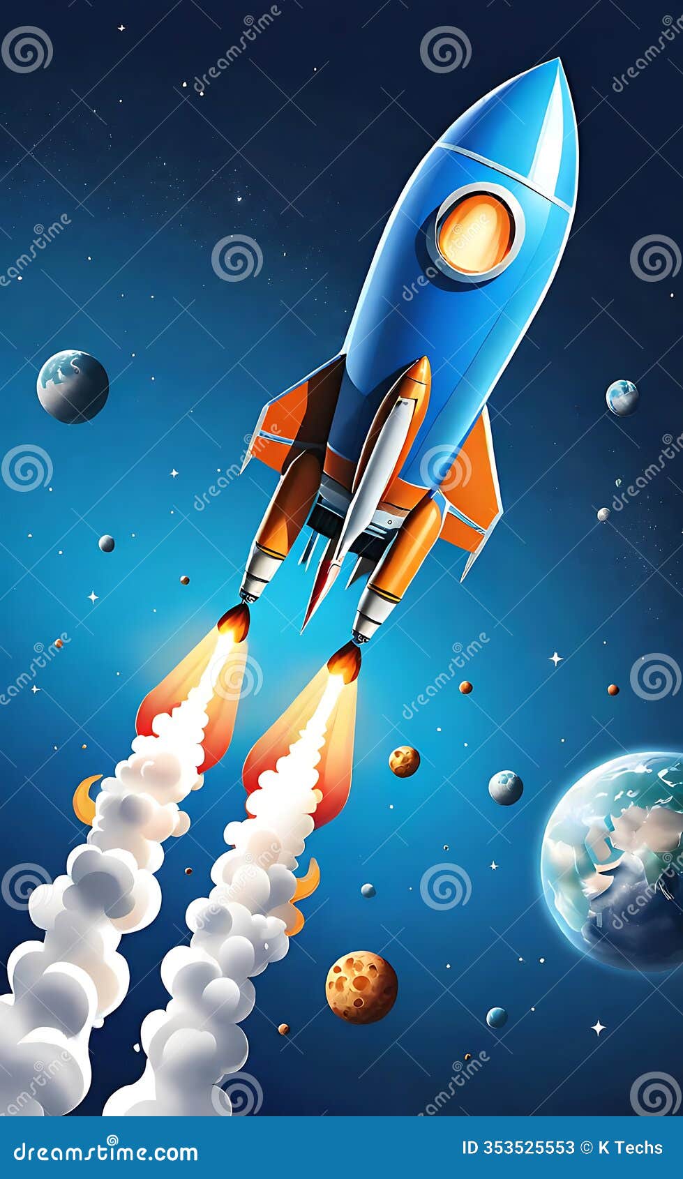 Rocket Ship Launching into Space Stock Illustration - Illustration of ...