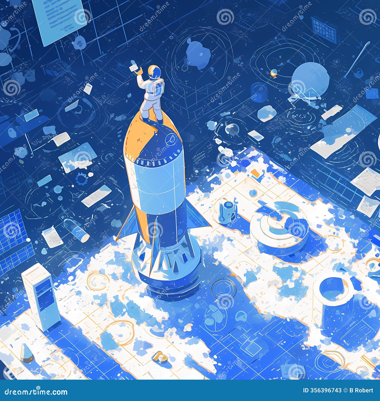 Rocket Ship Launchpad stock illustration. Illustration of technology ...