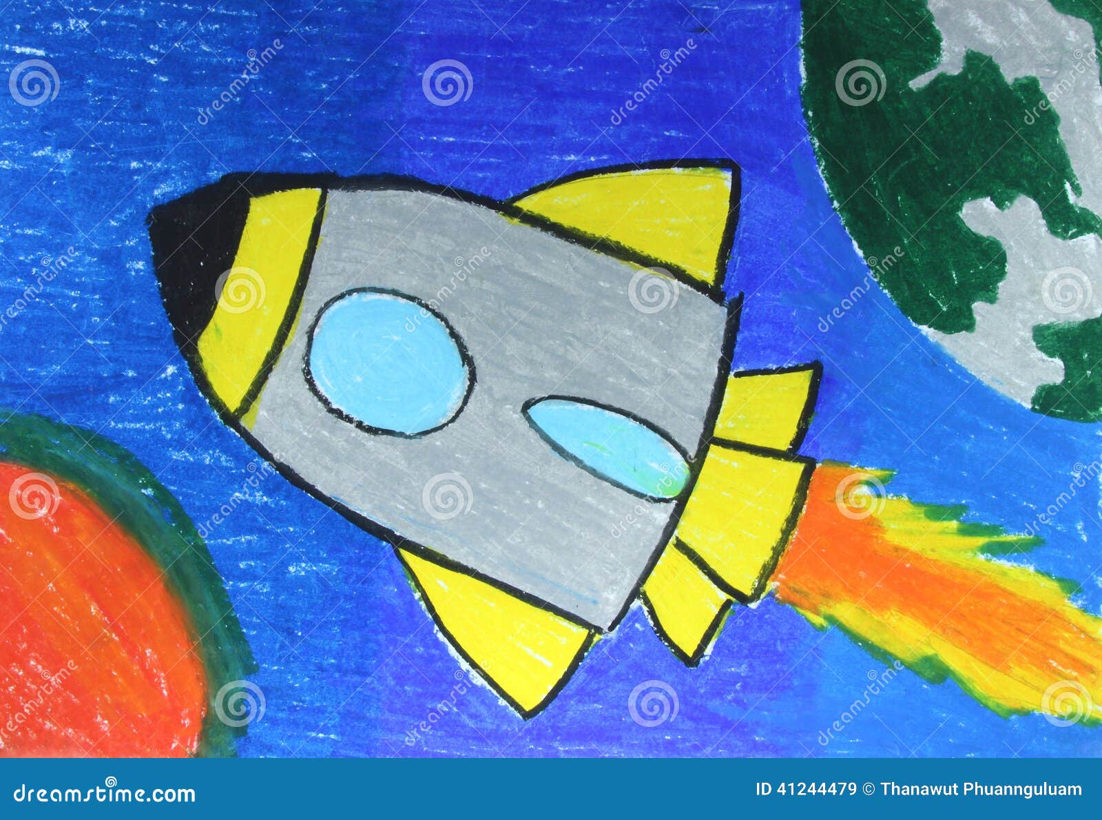 Rocket Ship in the Sky Painting Stock Illustration - Illustration of ...