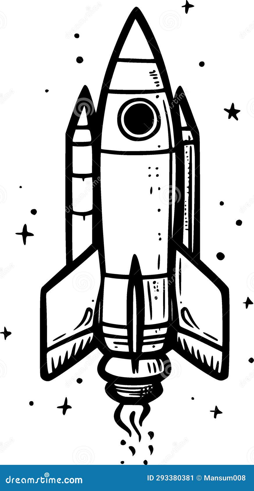 Rocket Ship in Space. Hand Drawn Illustration Stock Illustration ...