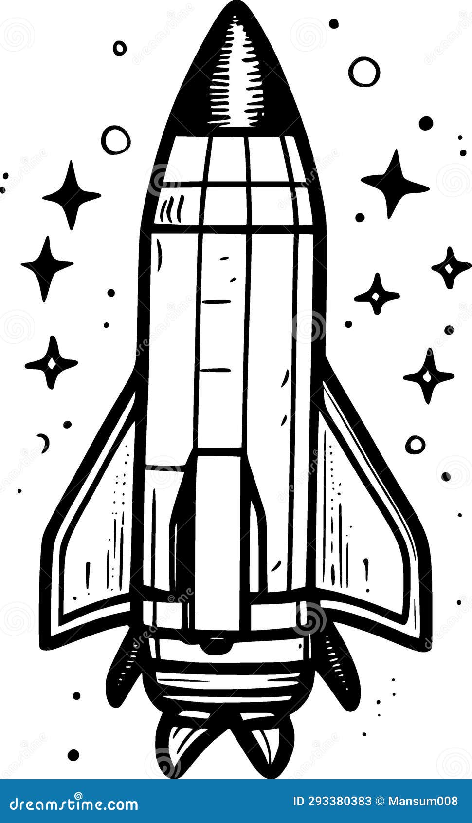 Rocket Ship in Space. Hand Drawn Illustration Stock Illustration ...