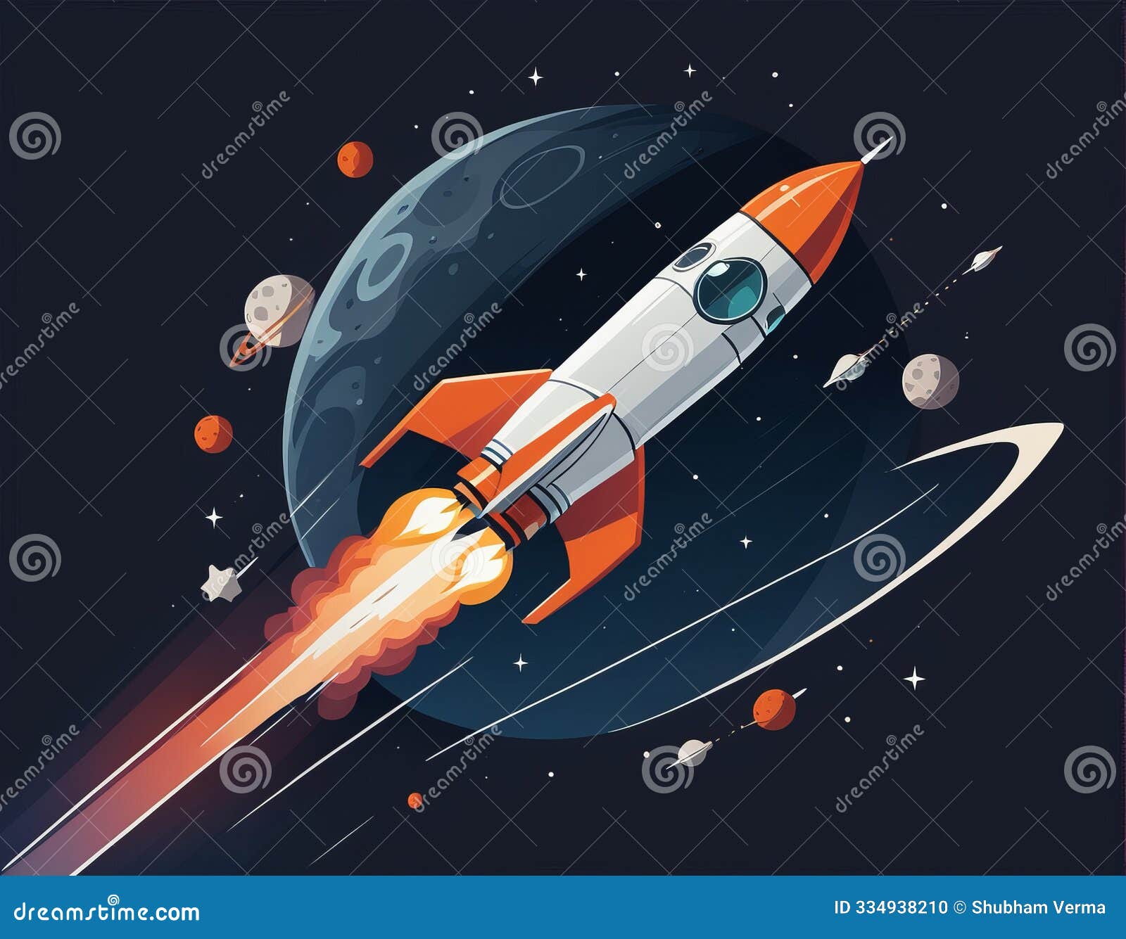 Rocket Ship with Space Rocket Flying through the Skyrocket Ship with ...