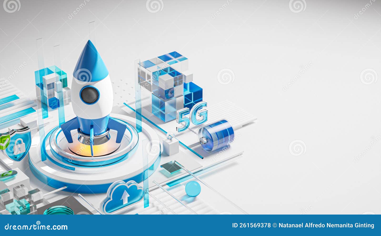 Rocket Ship Startup Launch Technology Icon Glass Blue Banner Copyspace ...