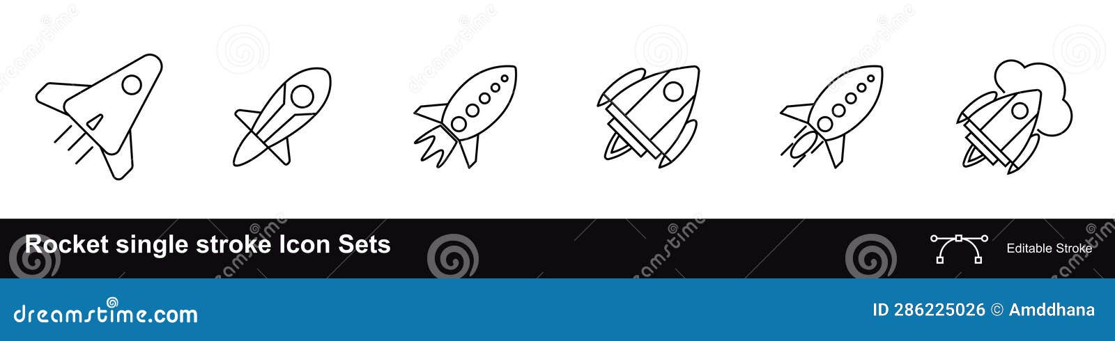Rocket Single Stroke Vector Icons Stock Illustration - Illustration of ...