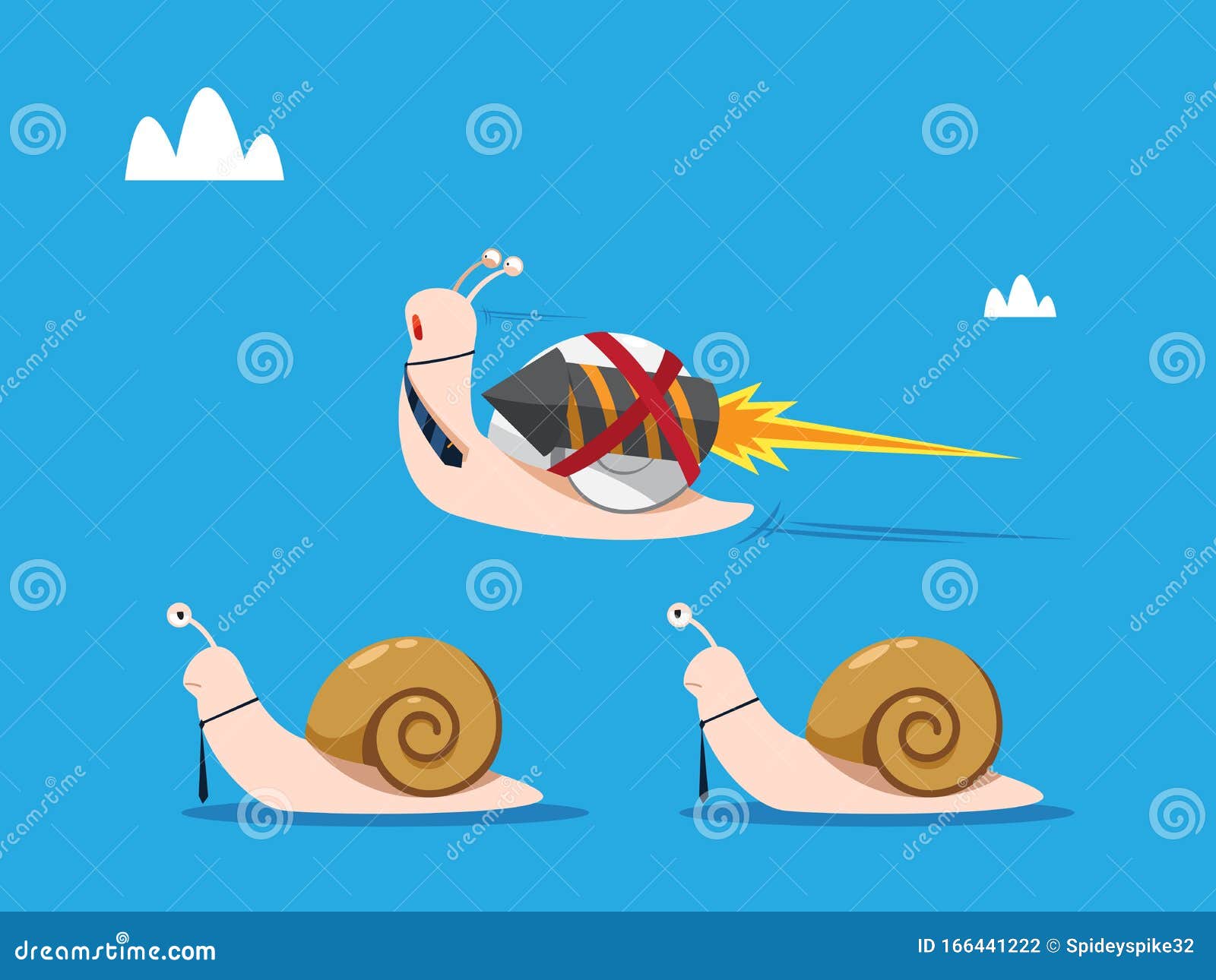 Rocket Snail with Necktie Passing Trough Other Snails Stock Vector ...