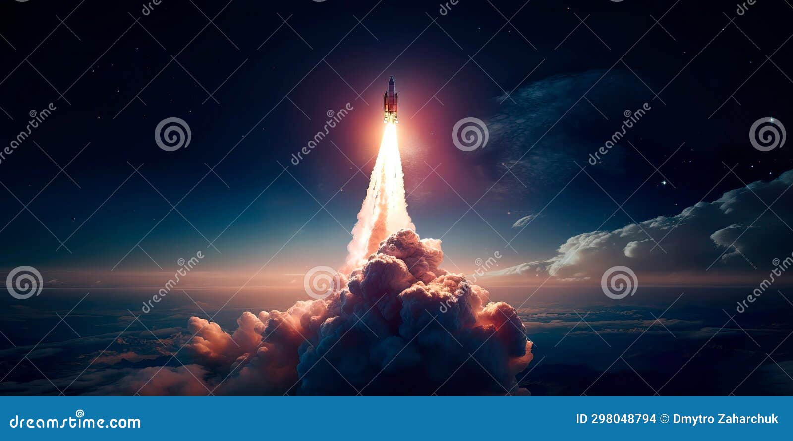 Rocket Soaring into the Depths of Deep Space, Leaving the Earth Behind ...